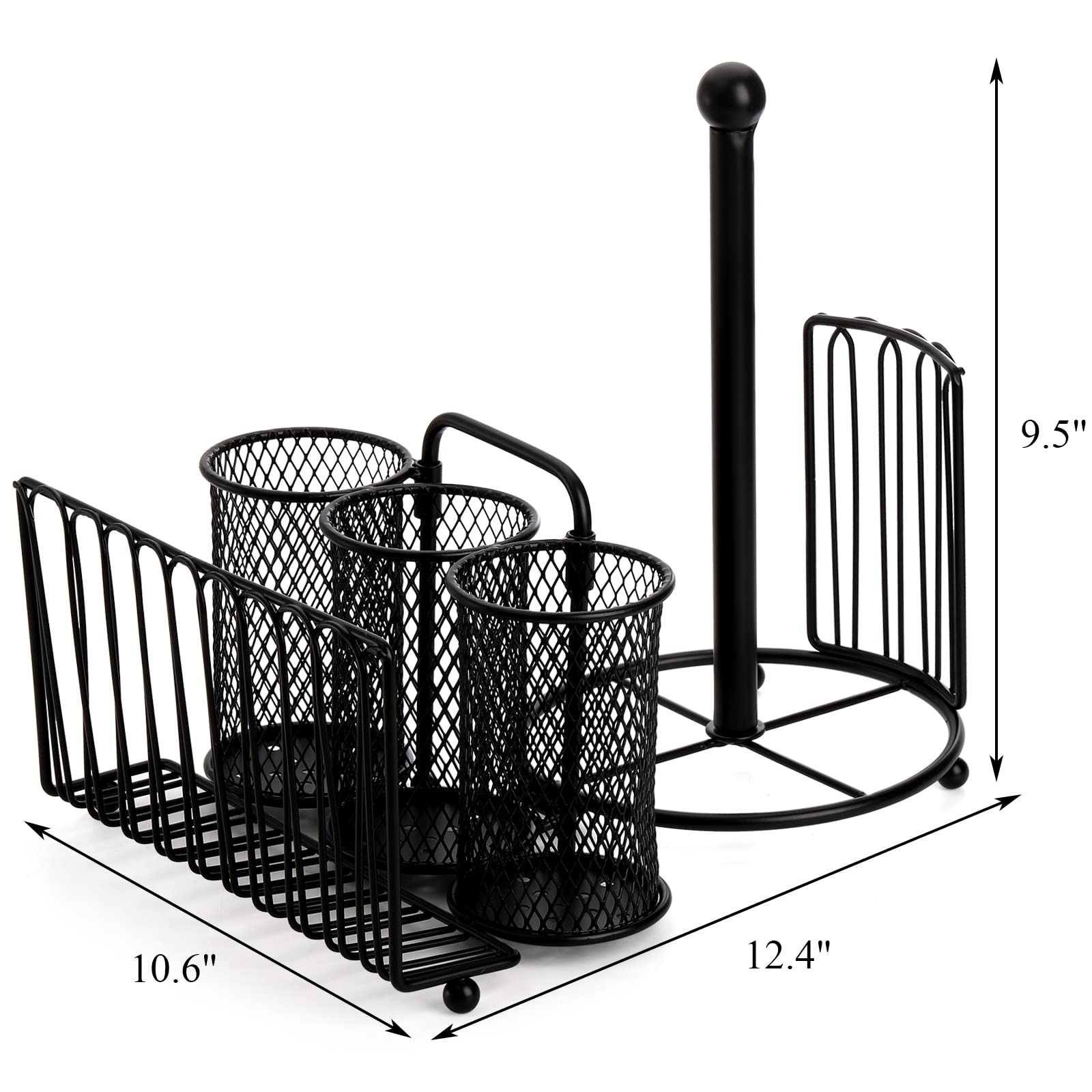 Elsjoy Metal Utensil Caddy with Paper Towel Holder, Picnic Caddy Silverware Organizer, Flatware Caddy Buffet Storage Caddy for Plates, Cutlery, Pull-Out Handle