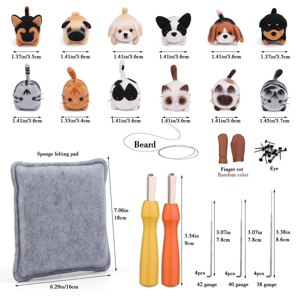 Needle Felting Kit,12 Pieces Doll Making Wool Needle Felting Starter Kit with Instruction,Felting Foam Mat and DIY Needle Felting Supply for DIY Craft Animal Home Decoration Birthday Gift