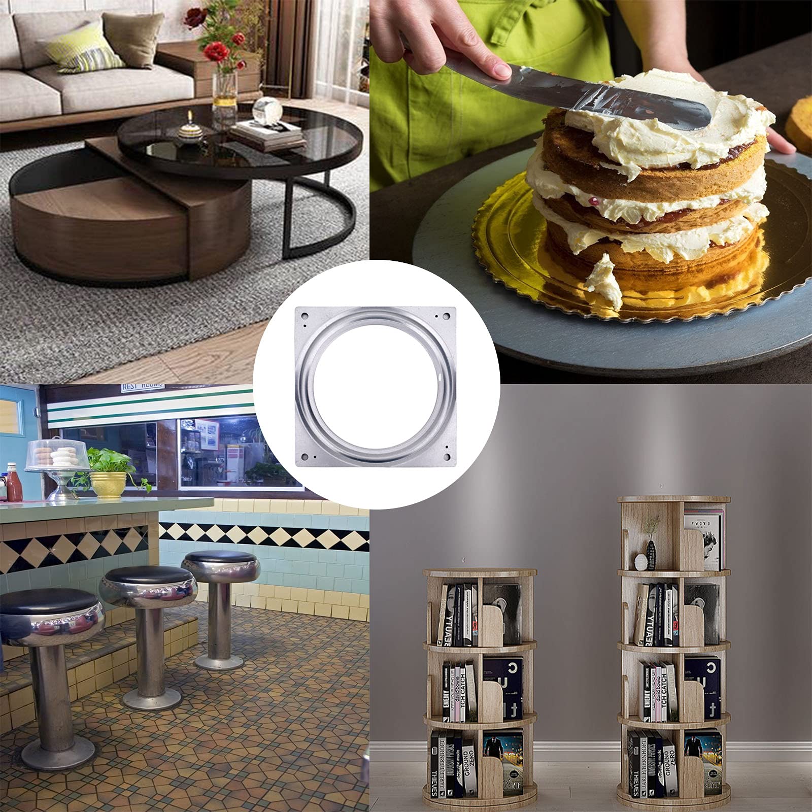 8Pack 6Inch Lazy Susan Hardware 5/16" Thick Square Lazy Susan Turntable Bearings Plate, 500lbs Capacity Rotating Swivel Bearing Plate, Lazy Susan Turntable Base for Serving Trays, Kitchen, Table