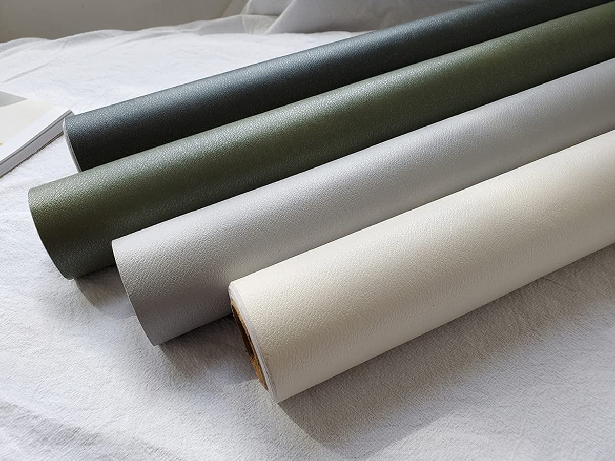 Self Adhesive Vinyl Decorative Leather Shelf Liner Contact Paper for Cabinets Dresser Drawer Furniture Walls Crafts (Beige, 15.7X117 Inches)