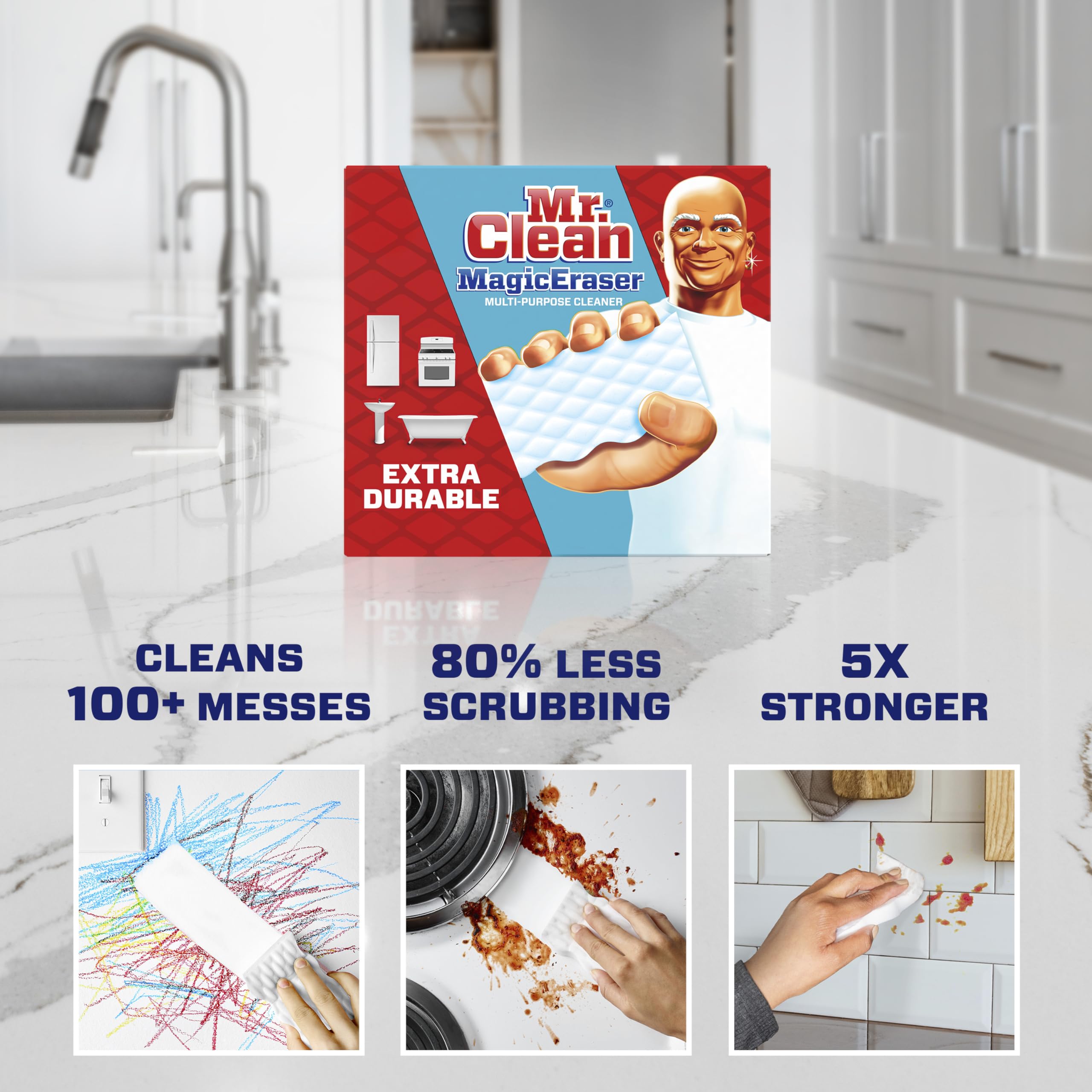 Mr. Clean Magic Eraser, Extra Durable, Shoe, Bathroom, and Shower Cleaner, Cleaning Pads with Durafoam, 10 Count