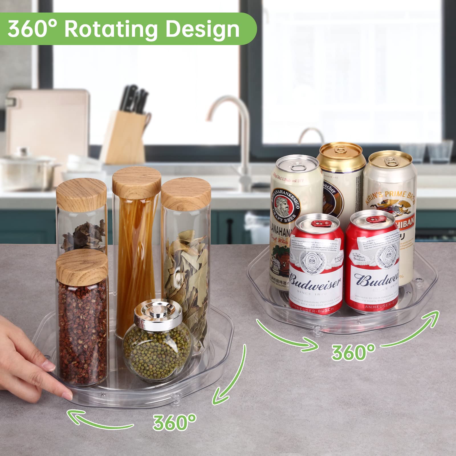 BS ONE Lazy Susan Organizer, 12'' Lazy Susan Turntable Kitchen Organizer Food Organization & Storage, 360° Rotating Condiments Spice Rack with Dividers for Kitchen, Pantry, Fridge, Bathroom Storage