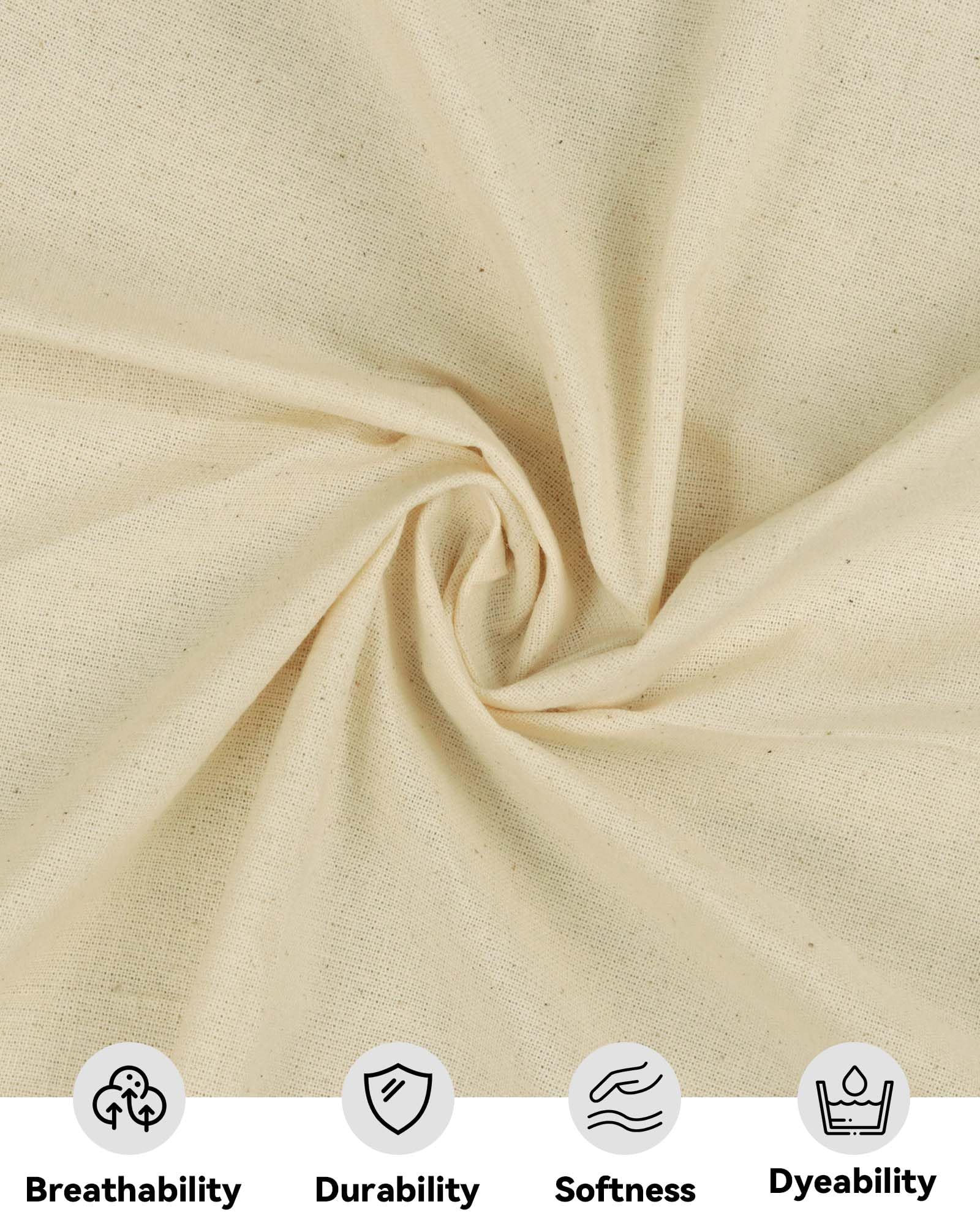 HOTGODEN Medium Weight 100% Cotton Muslin Fabric: 63 inch x 2,5,10 Yards Unbleached Muslin Linen Fabric Material for Sewing Material Apparel Cloth