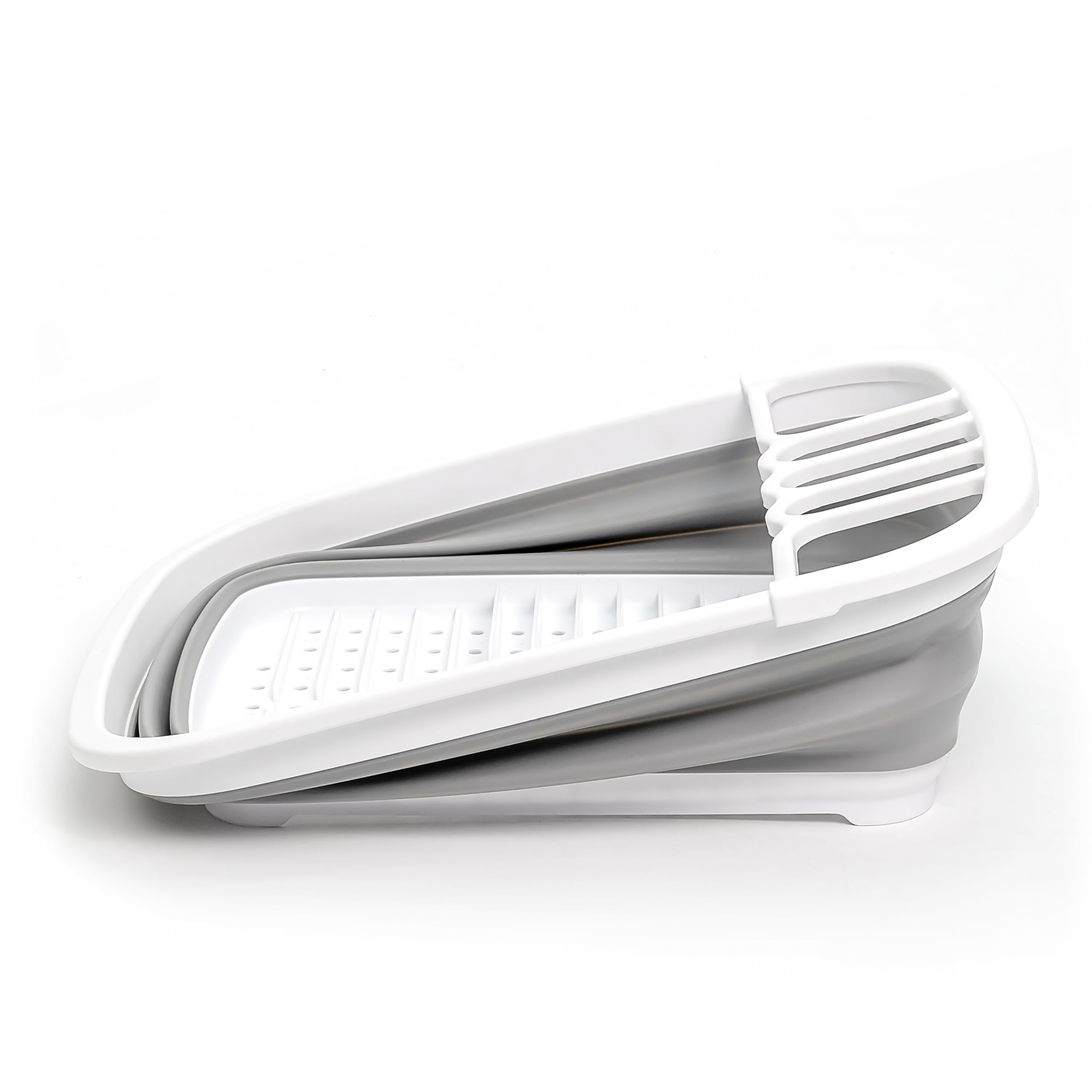 SAMMART 8L (2.11Gallons) Collapsible Dish Drainer - Foldable Drying Rack - Portable Dinnerware Organizer - Space Saving (White/Grey, 1)