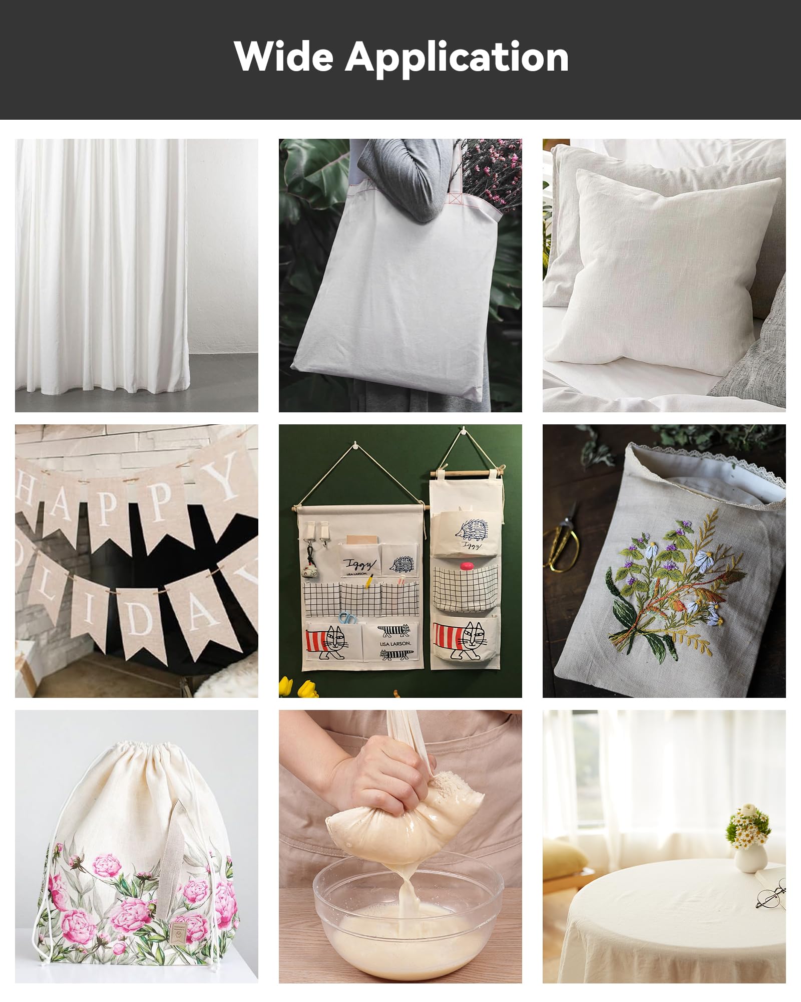 HOTGODEN Medium Weight 100% Cotton Muslin Fabric: 63 inch x 2,5,10 Yards Unbleached Muslin Linen Fabric Material for Sewing Material Apparel Cloth