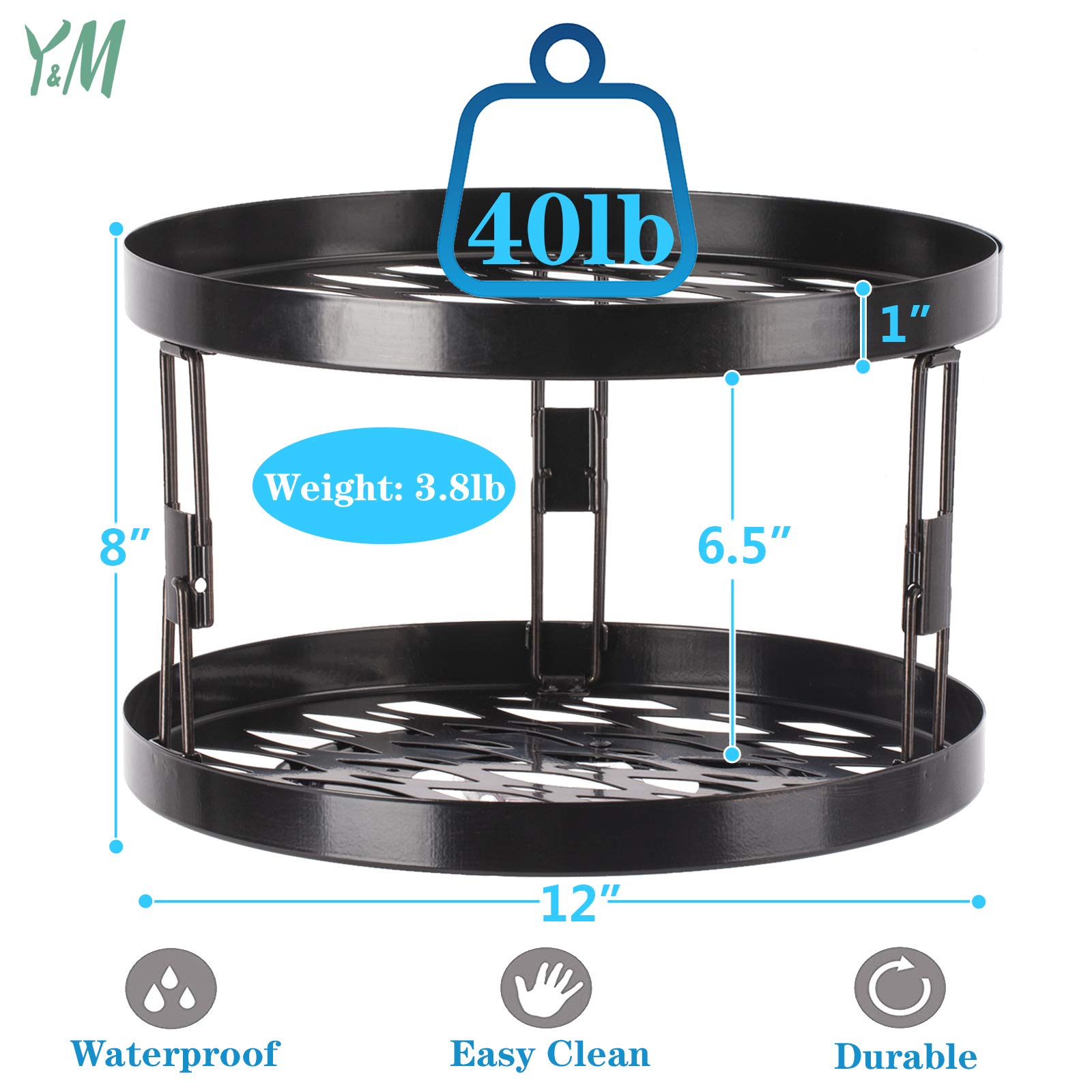 Spice Rack Organizer for Countertop, 360° 2-Tier Lazy Susan Turntable 12inch Rotating Countertop Organizer for Kitchen/Bathroom/Makeup Organizer - Black with Bronze Brush
