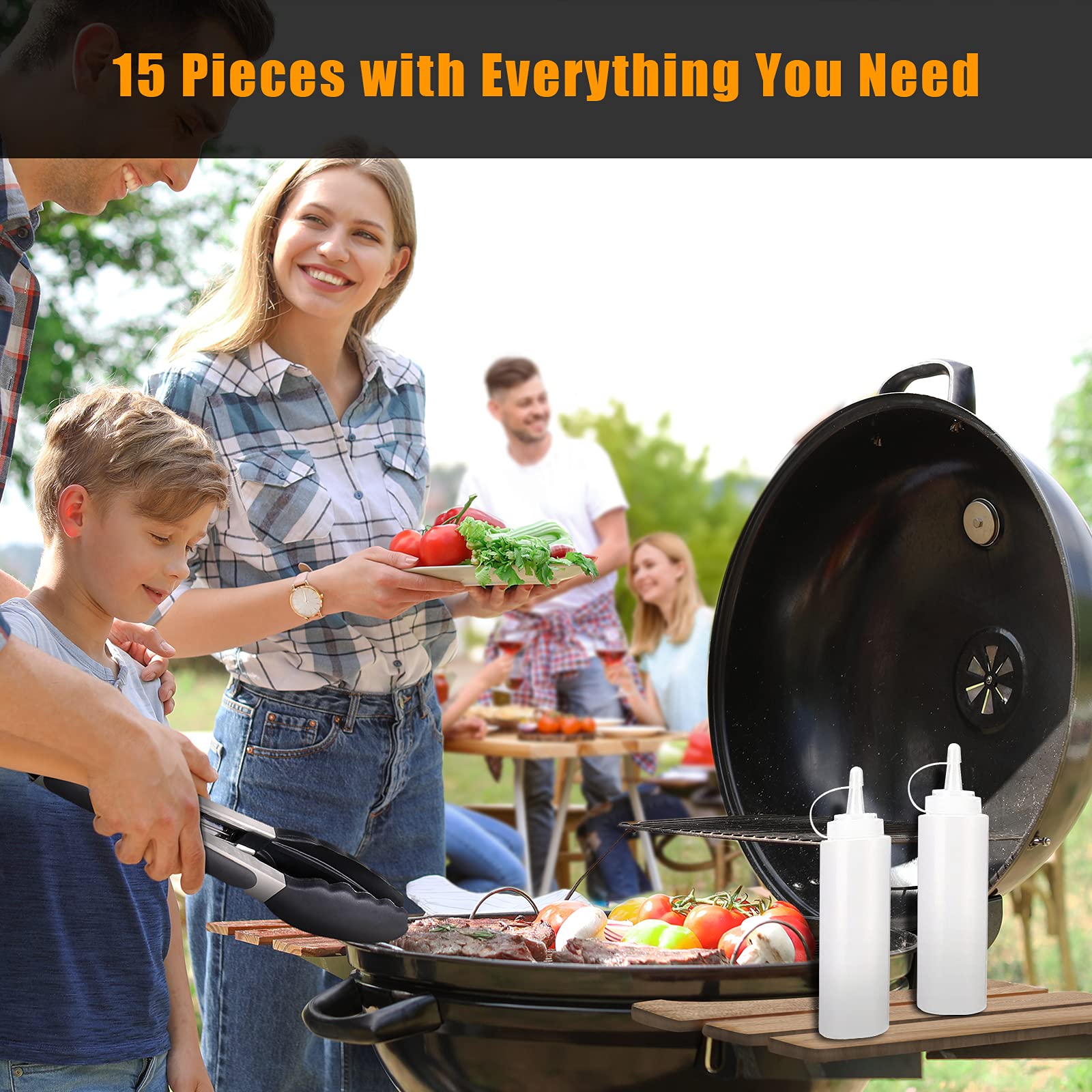 Griddle Accessories,15 Pcs Flat Top Grill Accessories kit for Blackstone and Camp,Stainless Steel BBQ Accessories with Spatula, Basting Cover,Tongs,Egg Mold & Carry Bag for Outdoor BBQ Teppanyaki
