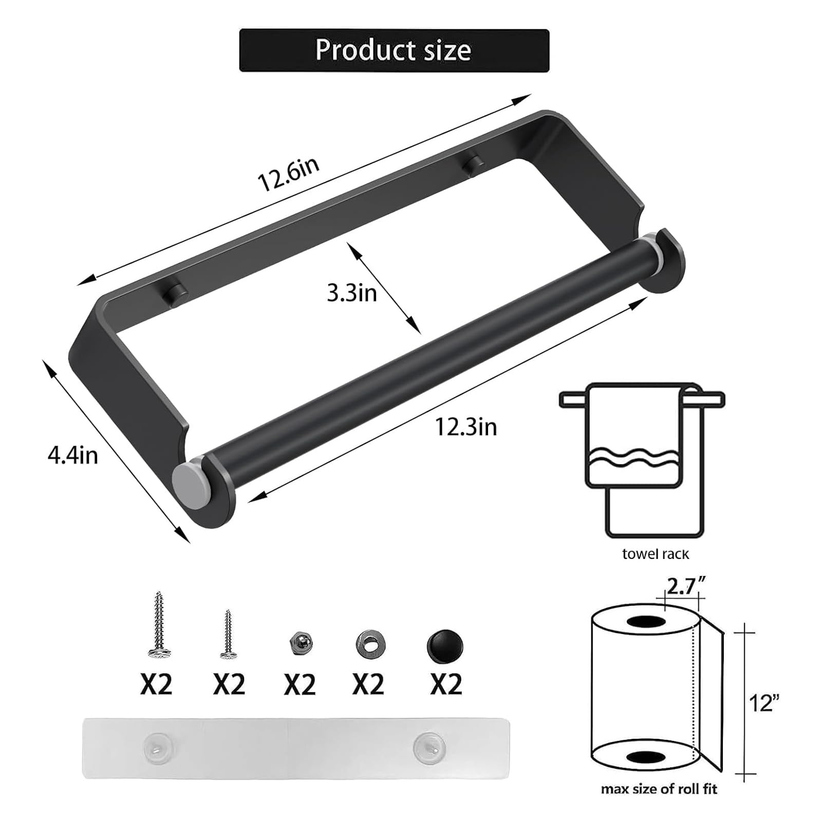 Paper Towel Holder, Aheucndg Wall Mount Paper Towel Holder, for Kitchen or Bathroom Self-Adhesive or Drill Mounting Paper Roll Holder (1Pack)