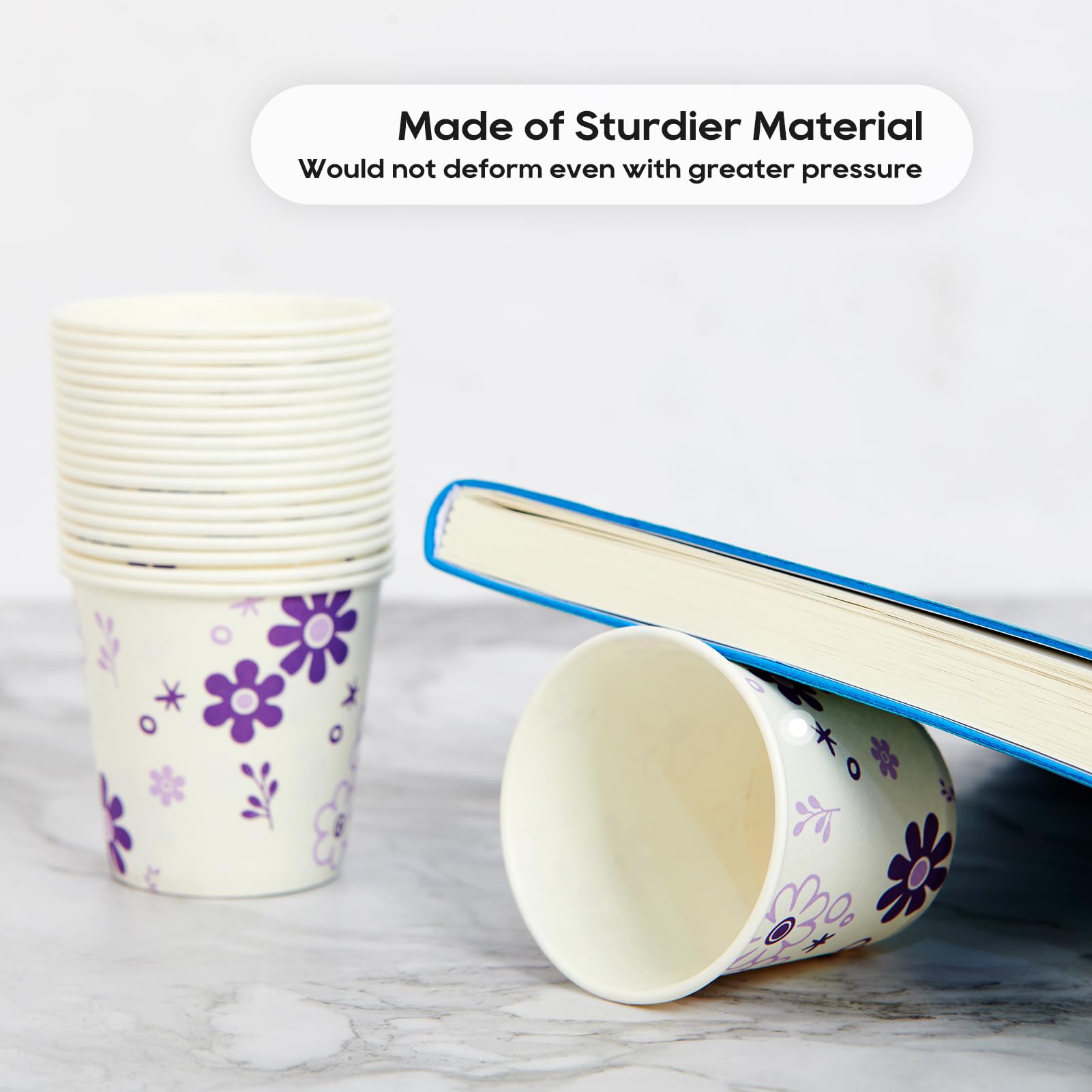 [300 Pack]3oz Disposable Bathroom Cups, Paper Cups, Mouthwash Cups, Cold Disposable Drinking Cup for Party, Picnic, BBQ, Travel, and Event, Purple Floral
