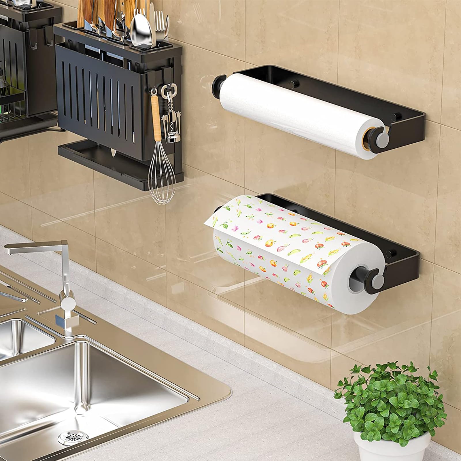 Paper Towel Holder, Aheucndg Wall Mount Paper Towel Holder, for Kitchen or Bathroom Self-Adhesive or Drill Mounting Paper Roll Holder (1Pack)