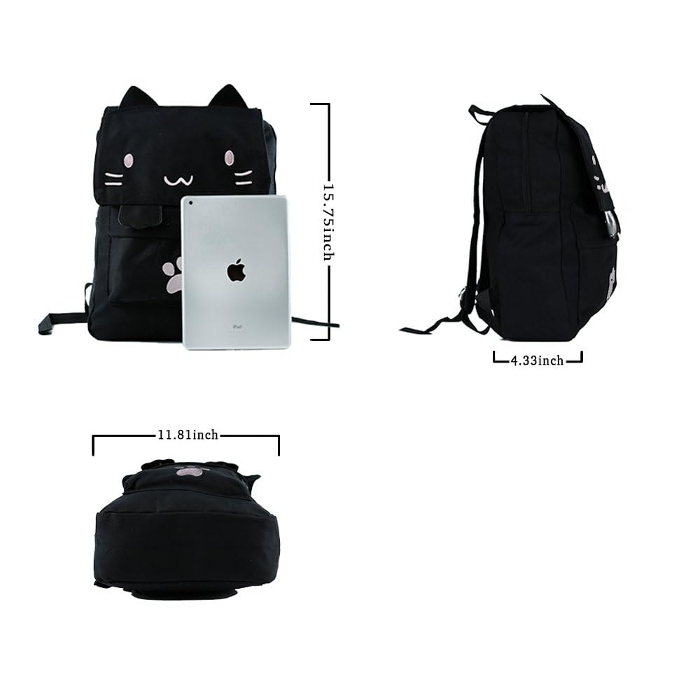 DemonChest Black College Cute Cat Embroidery Canvas School Backpack Bags for Kids Kitty(Pink)