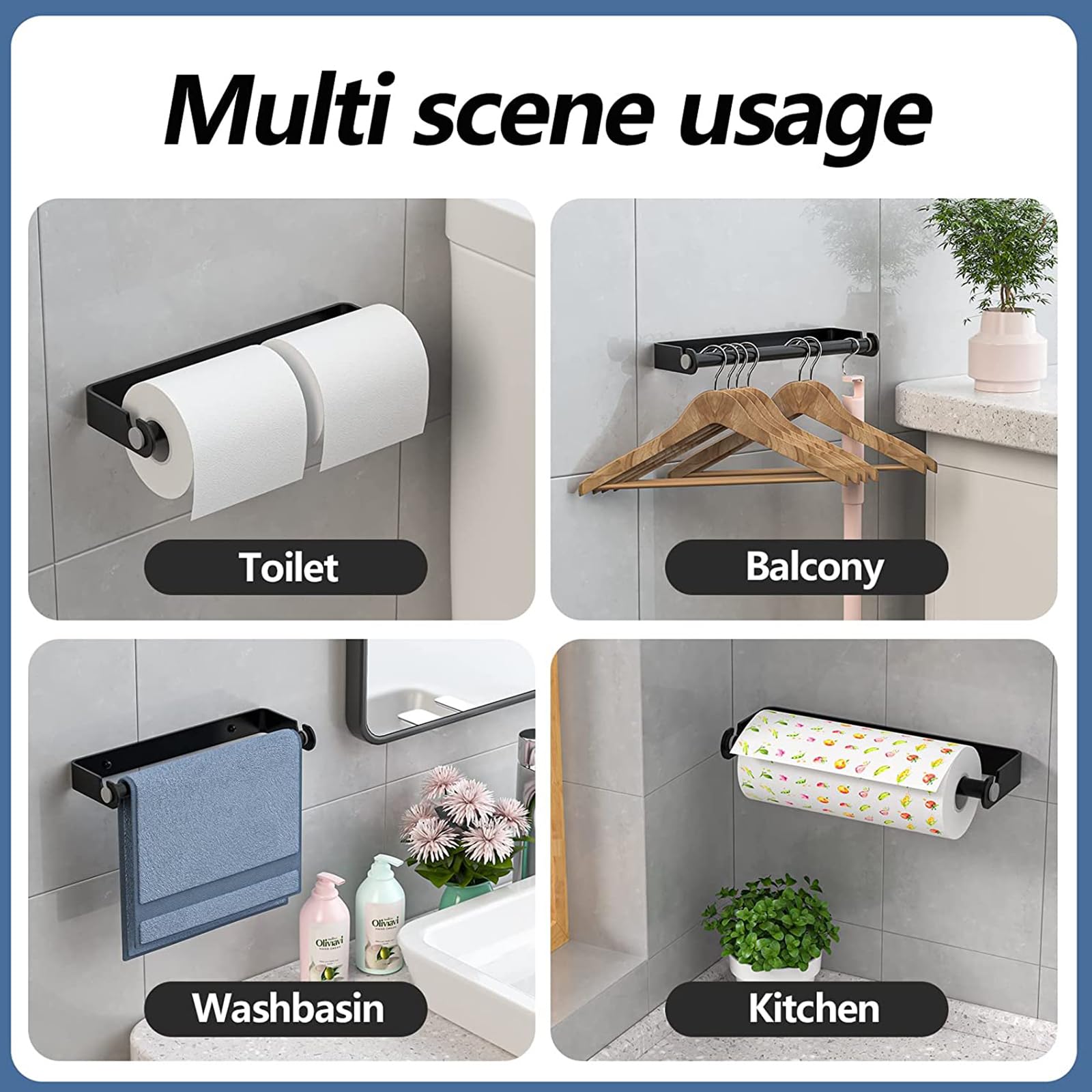 Paper Towel Holder, Aheucndg Wall Mount Paper Towel Holder, for Kitchen or Bathroom Self-Adhesive or Drill Mounting Paper Roll Holder (1Pack)