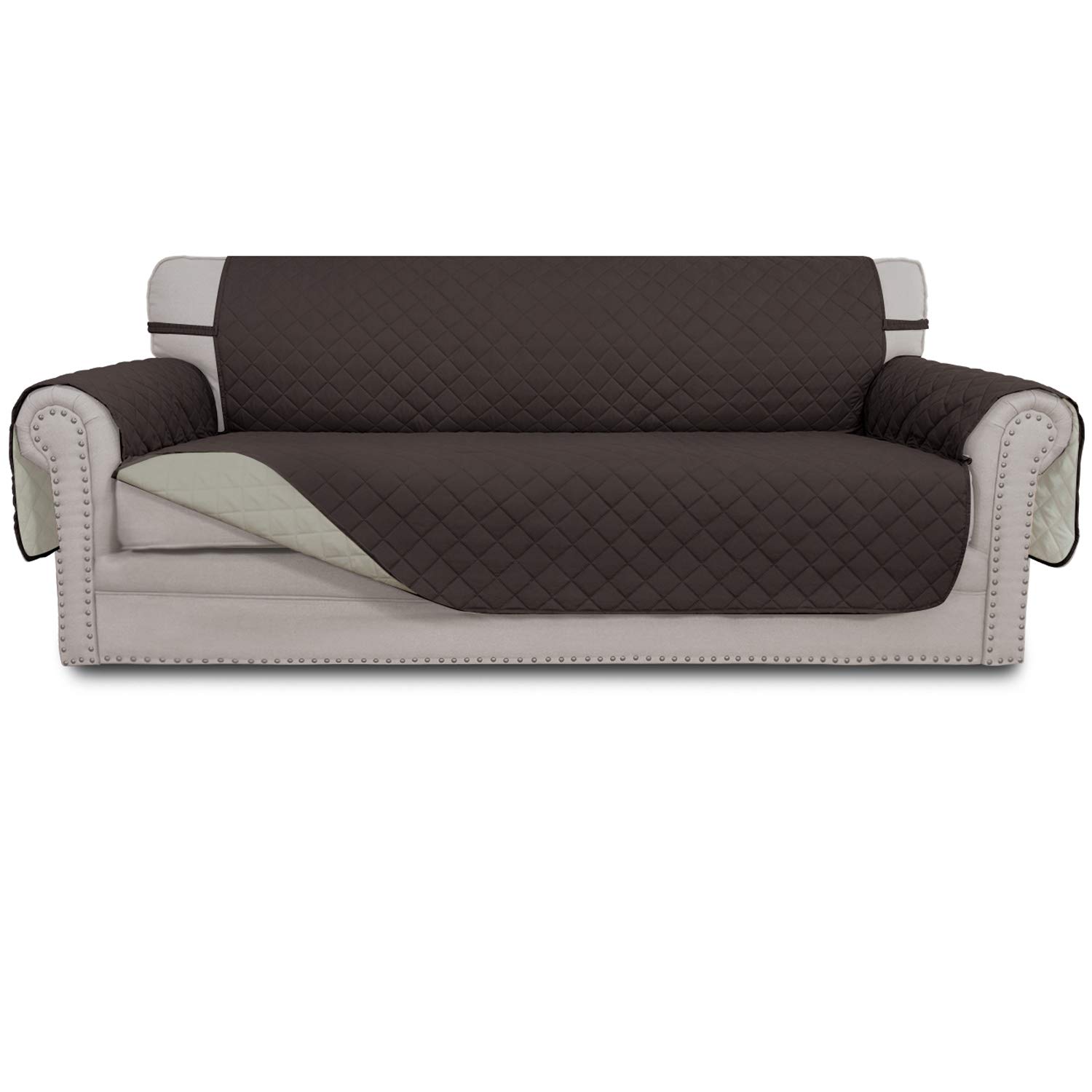 Easy-Going Reversible Couch Cover for 3 Cushion Couch Sofa Cover for Dogs Water Resistant Furniture Protector Cover with Foam Sticks Elastic Straps for Pet Cat (Sofa, Chocolate/Beige)