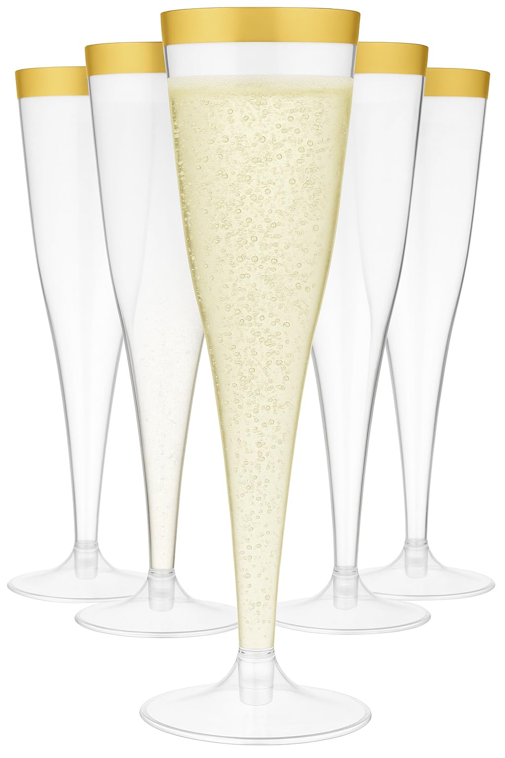 Oojami 30 Plastic Classic Champagne Disposable Flutes for Parties Plastic cups Wedding Party Toasting Cocktail Cups Bulk Party Pack (Gold Rim)