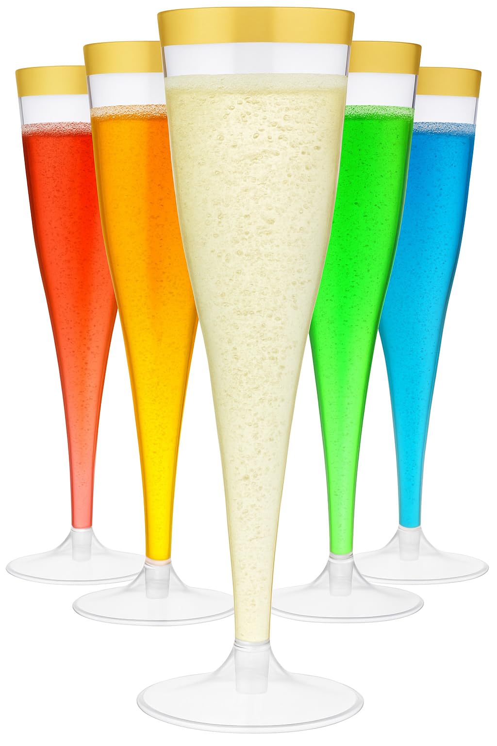 Oojami 30 Plastic Classic Champagne Disposable Flutes for Parties Plastic cups Wedding Party Toasting Cocktail Cups Bulk Party Pack (Gold Rim)