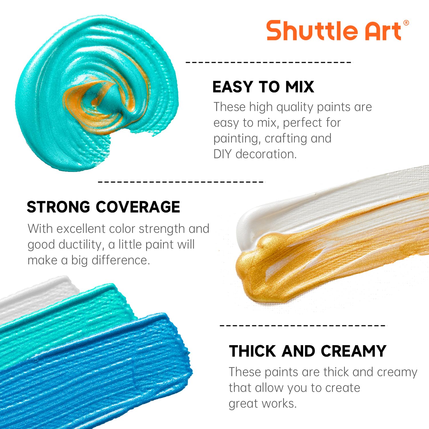 Shuttle Art 30 Colors Metallic Acrylic Paint, Metallic Acrylic Paint with 10 Brushes and 1 Palette, 60ml/2oz, Rich Pigments, Non-Toxic Art Paint for Artists, Beginners on Rocks Canvas Wood Fabric