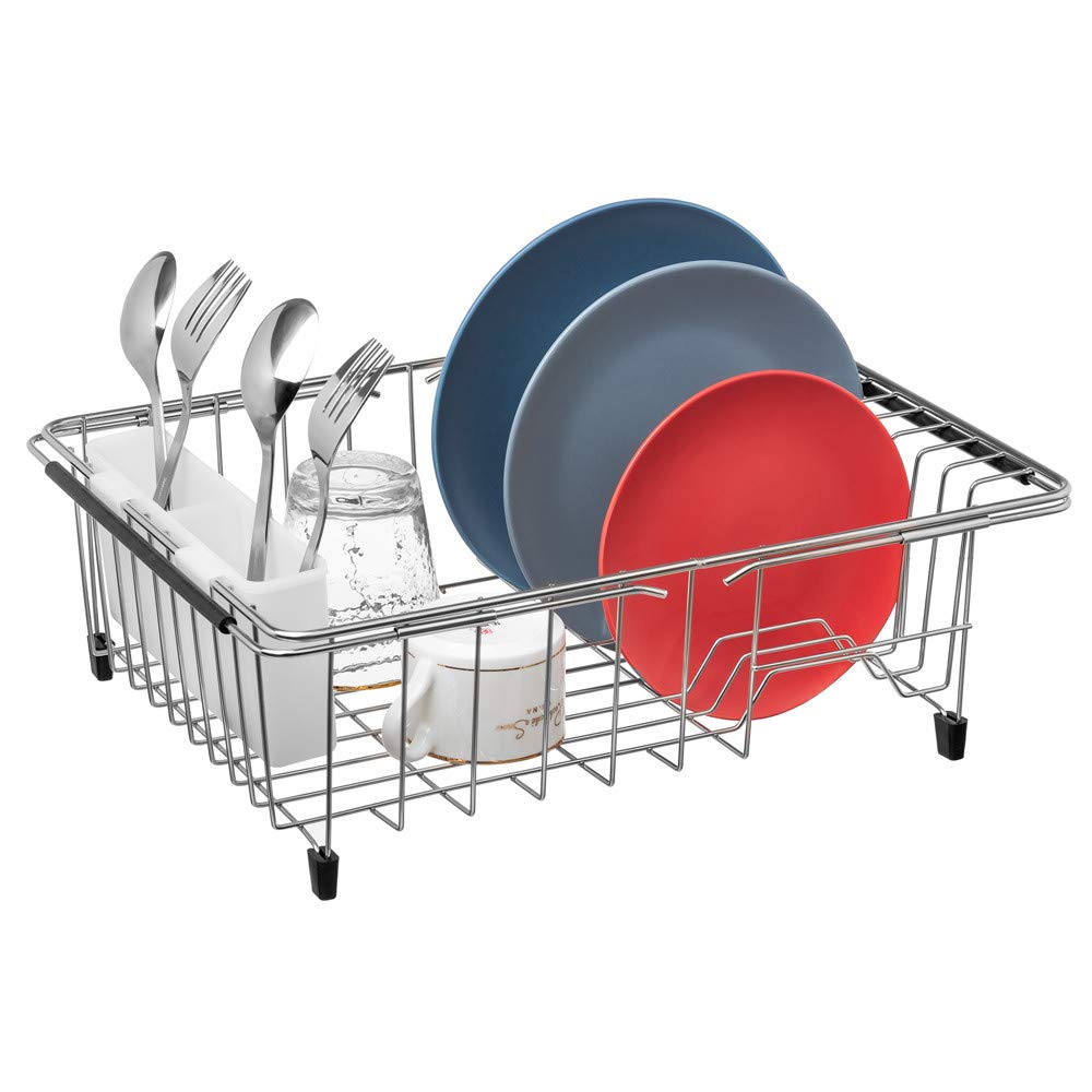 SANNO Utensil Drying Rack, Utensil Silverware Storage Holder fit for Dish Rack Over Sink, Chopsticks/Spoon/Fork/Knife Drainer Basket Flatware Storage Drainer