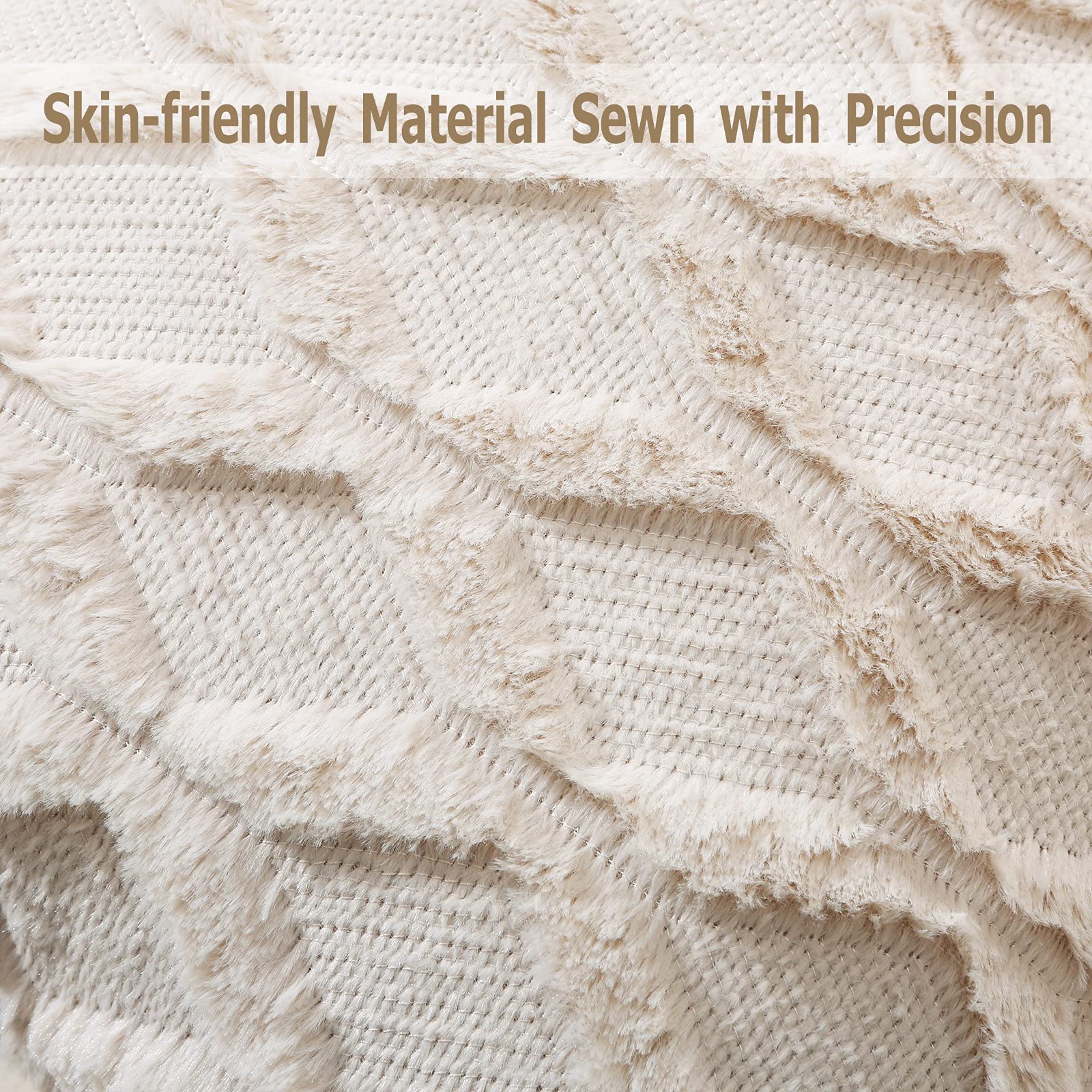 Volcanics Pack of 2 Faux Wool Throw Pillow Covers 20x20 Inches Decorative Farmhouse Velvet Couch Pillow Case Soft Plush Square Boho Cushion Pillowcase, Beige