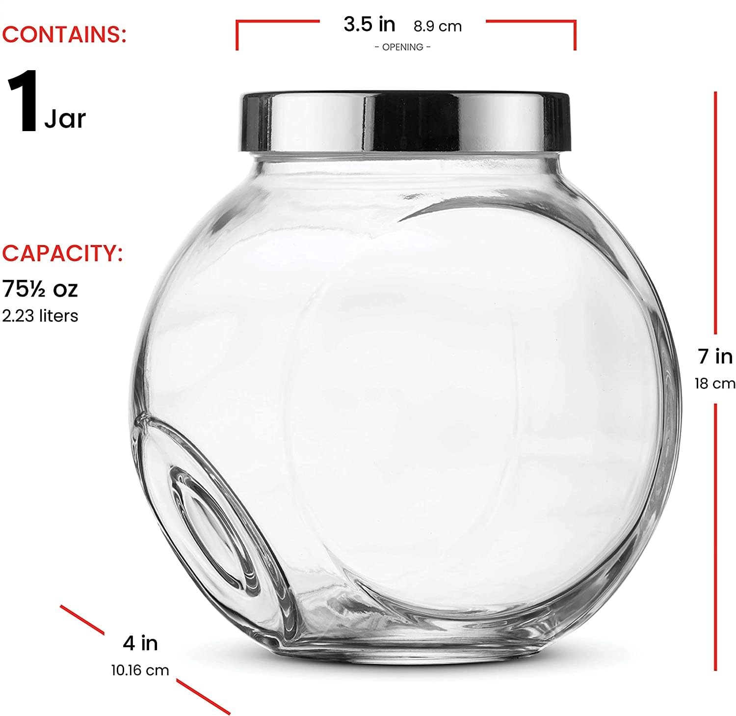 Bormioli Rocco PANDORA Glass Candy Jar 75½-Ounce Cookie Jar (2 Pack) With Plastic Airtight Seal Lid 2-Way Display, Bulk-Food Storage Jar for Snacks, Dry Food, Jelly Beans Canister, Apothecary Jars.
