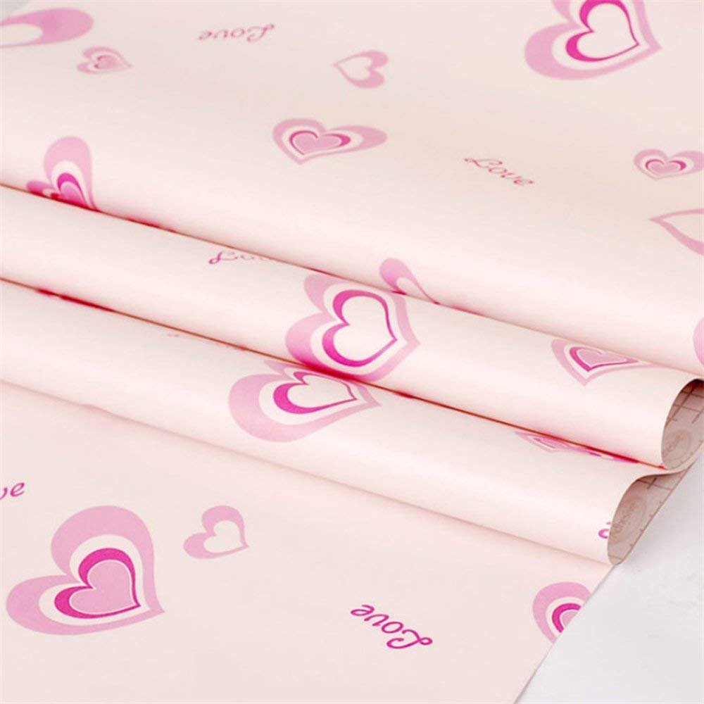 GLOW4U Pink Heart Contact Paper Self Adhesive Vinyl Shelf Drawer Liner Peel and Stick Removable Wallpaper 17.7x78.7 Inches