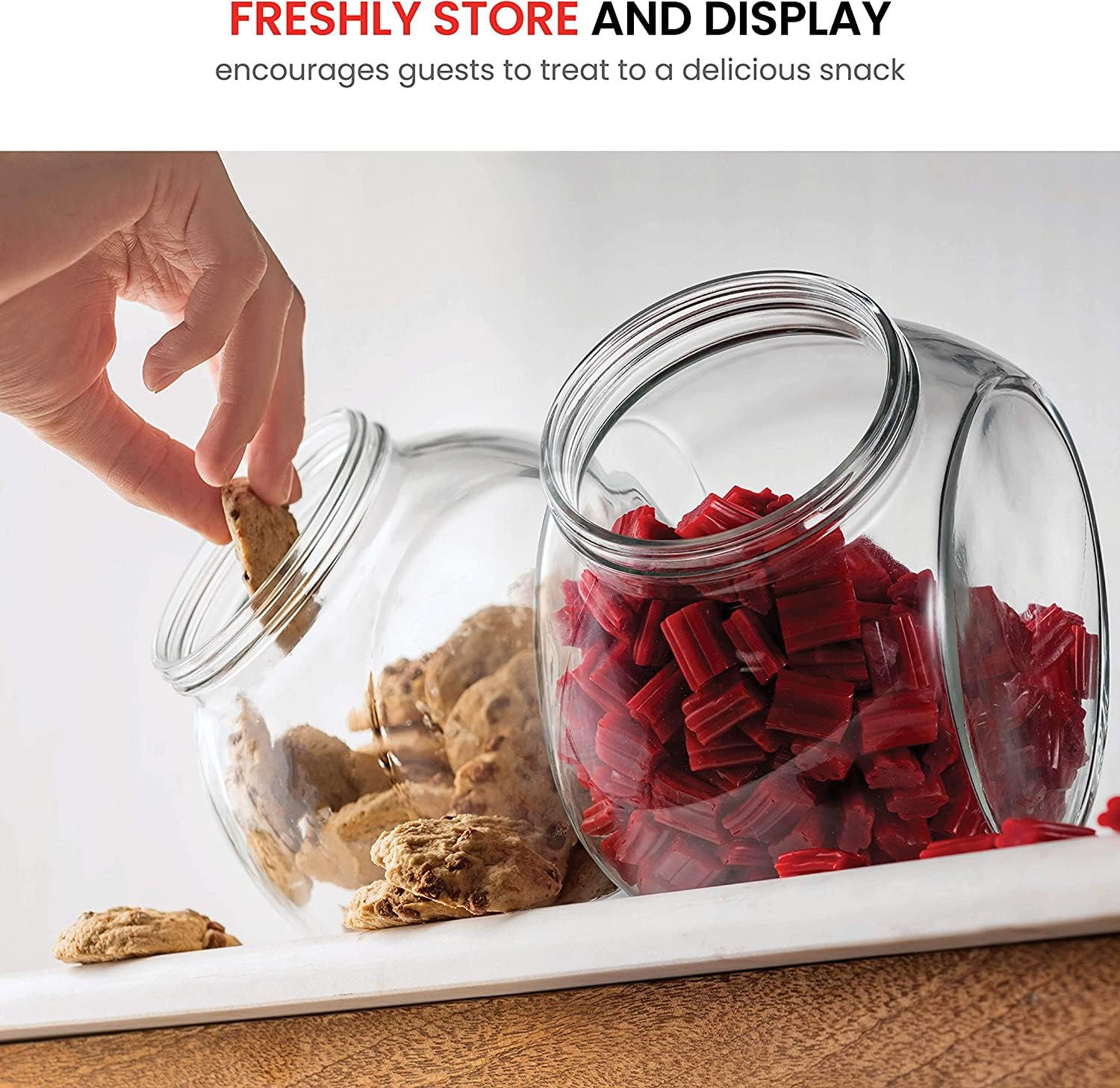 Bormioli Rocco PANDORA Glass Candy Jar 75½-Ounce Cookie Jar (2 Pack) With Plastic Airtight Seal Lid 2-Way Display, Bulk-Food Storage Jar for Snacks, Dry Food, Jelly Beans Canister, Apothecary Jars.