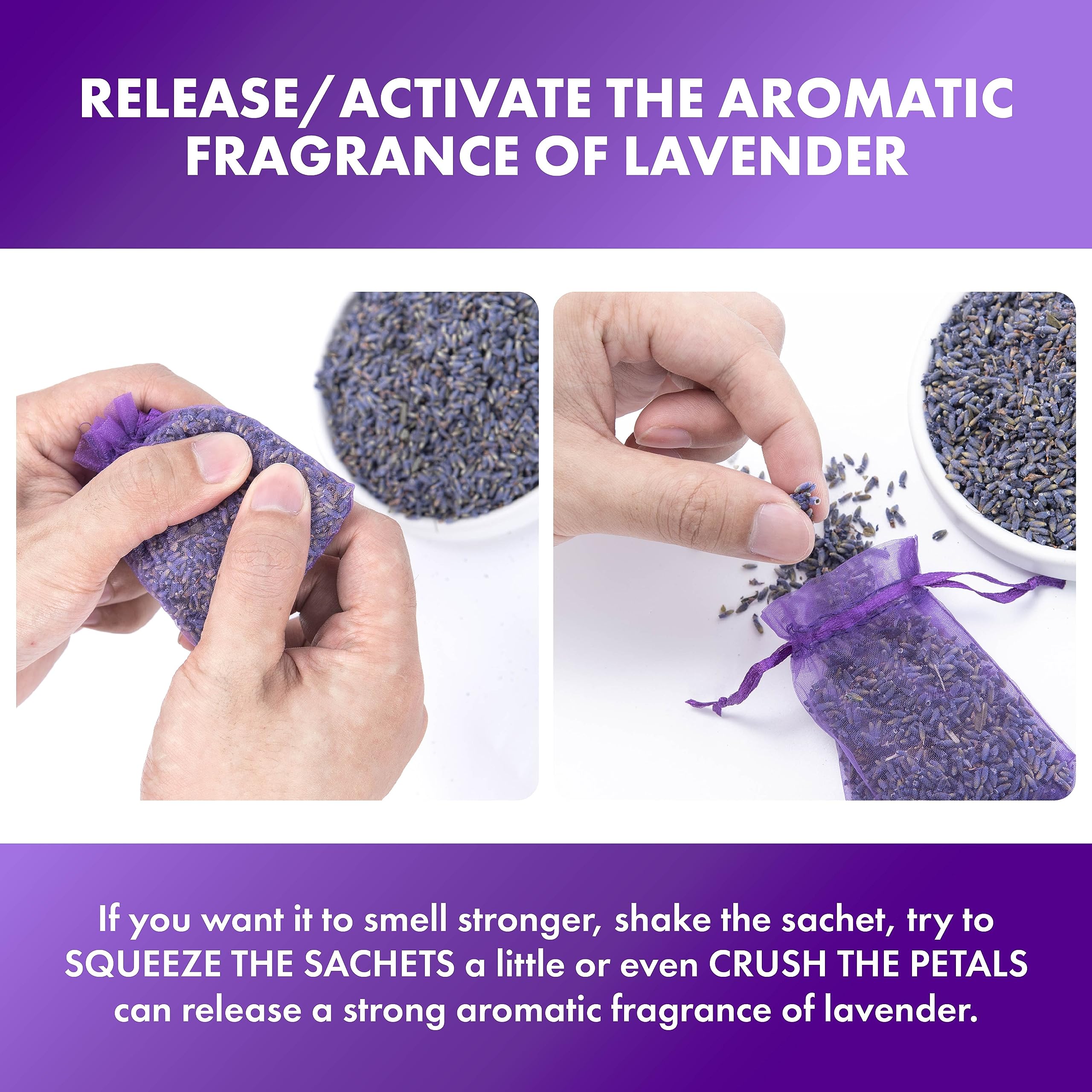 French Lavender Sachets for Drawers and Closets Fresh Scents, Home Fragrance Sachet, Pack of 24, Purple, LV-S-C-24-1