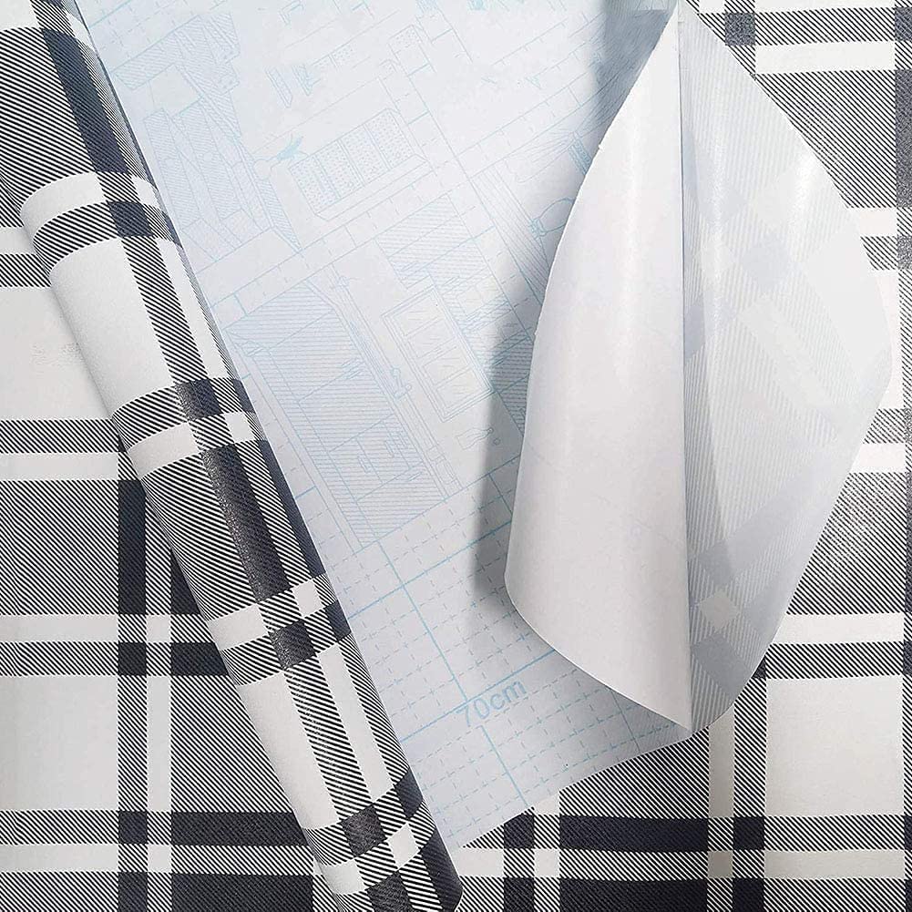 HDsticker Peel and Stick Black White Plaid Drawer Liner Shelf Liner Paper