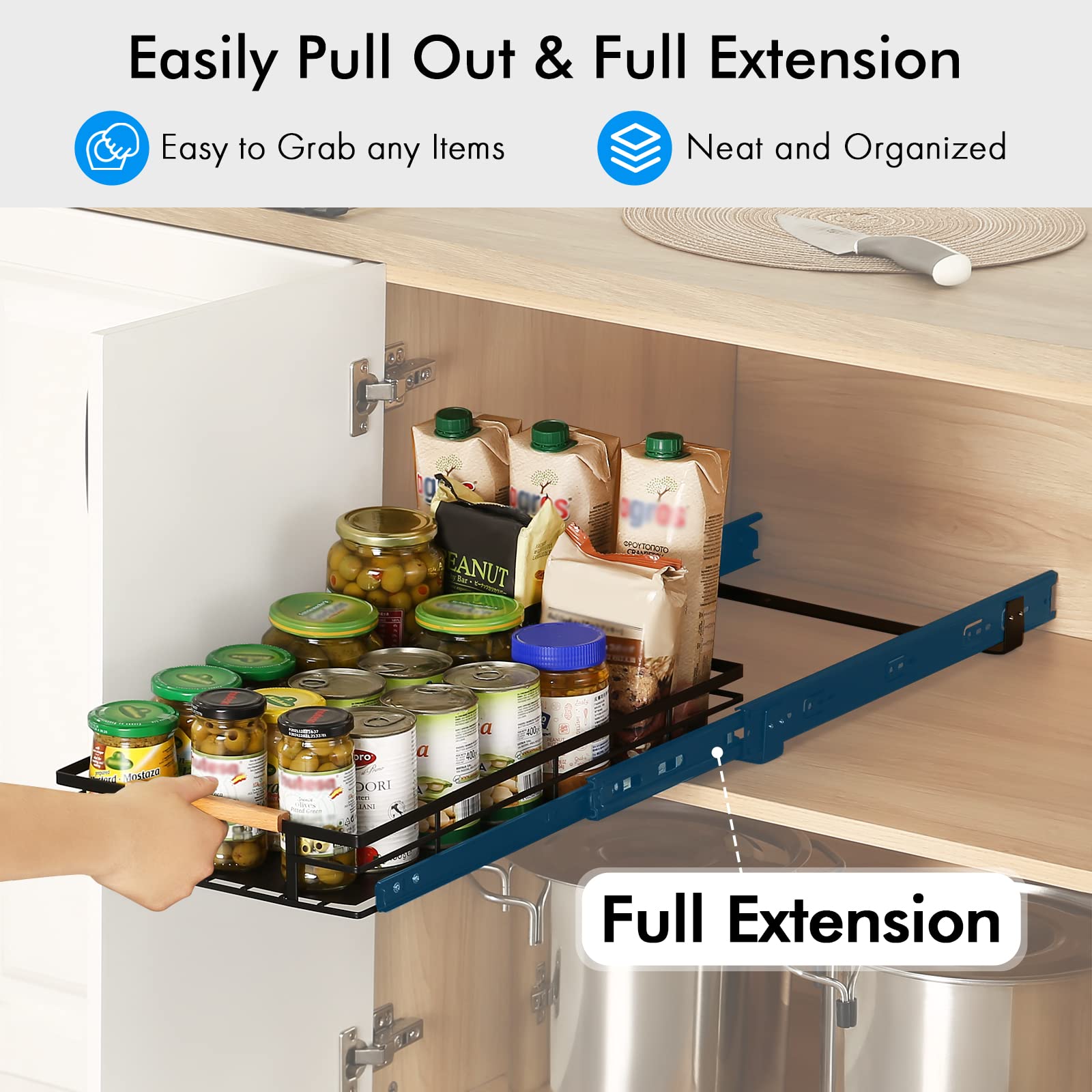 KES Food Container Lid Organizer and Food Container Organizer, 2 Tier Pull Out Cabinet Organizer, Silding Plastic Container Organizer Lid Storage Chrome, KPO506W36D53-CH