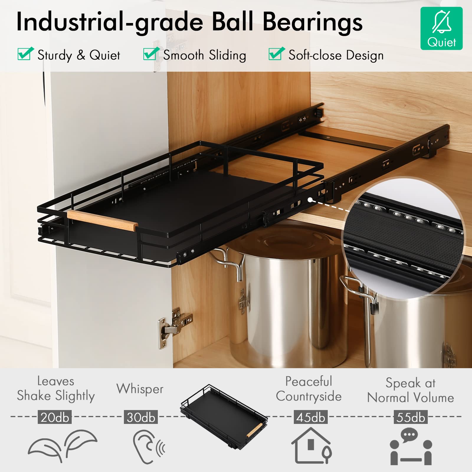 KES Food Container Lid Organizer and Food Container Organizer, 2 Tier Pull Out Cabinet Organizer, Silding Plastic Container Organizer Lid Storage Chrome, KPO506W36D53-CH