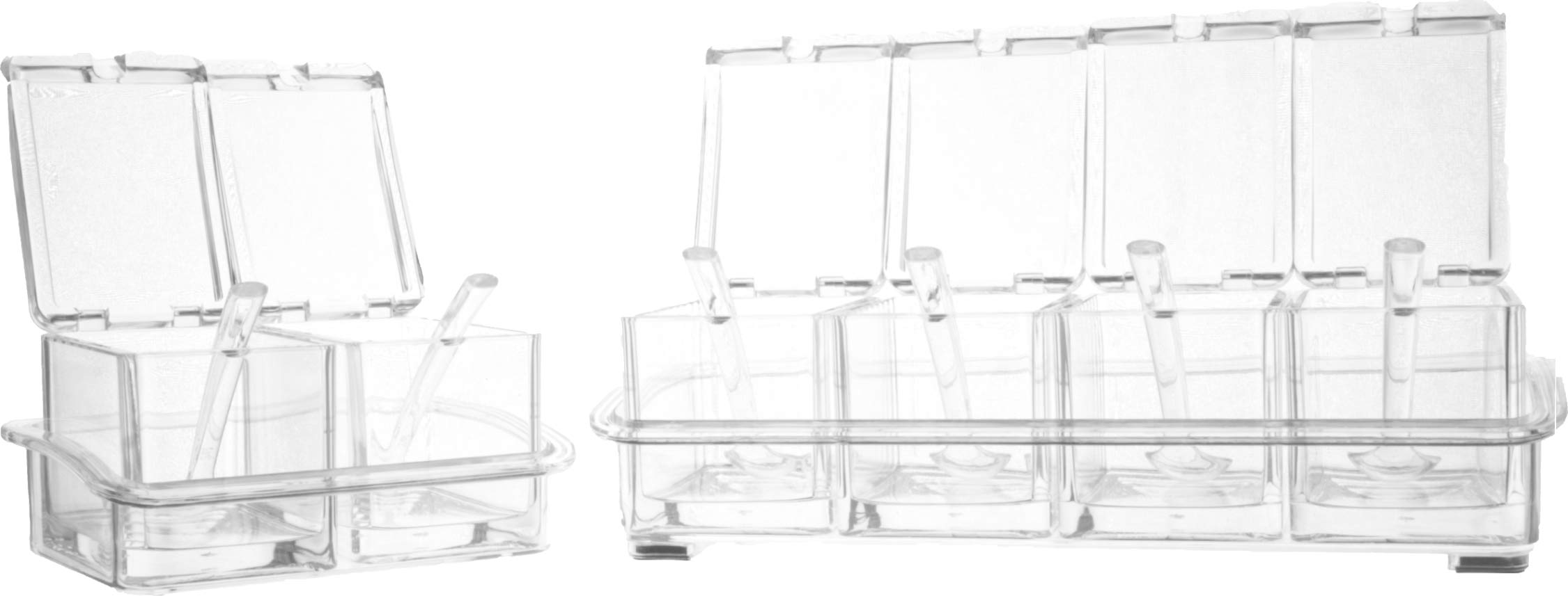 Six Compartment Condiment & Spice Box Serving Set with Spoons - 2 & 4 Section Seasoning Storage Container Rack Combo Set with Removable Cruet Jars (5.75 oz capacity each) | by ImpiriLux