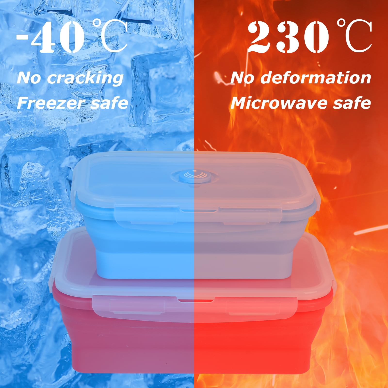 Vech Collapsible Food Storage Container, Set of 4 Silicone Leftover Meal Box for Kitchen, BPA Free Meal Prep Container Bento Lunch Boxes, Microwave Safe. Foldable Thin Bin Design Saves Your Space