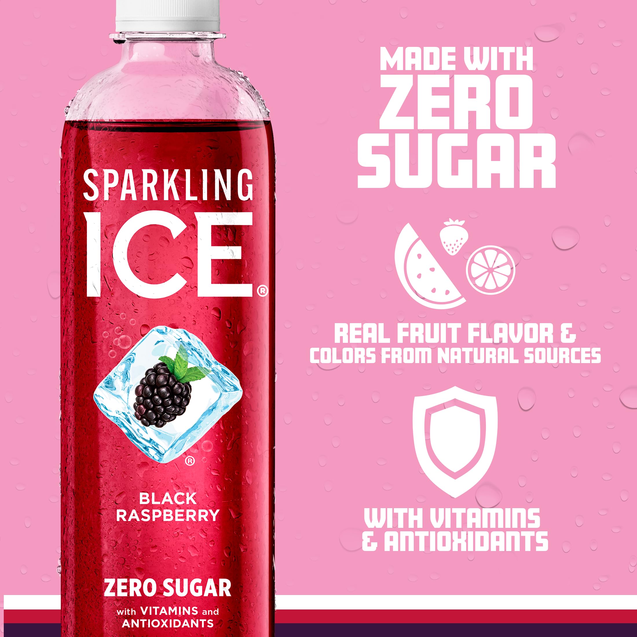 Sparkling ICE, Black Raspberry Sparkling Water, Zero Sugar Flavored Water, with Vitamins and Antioxidants, Low Calorie Beverage, 17 fl oz Bottles (Pack of 12)