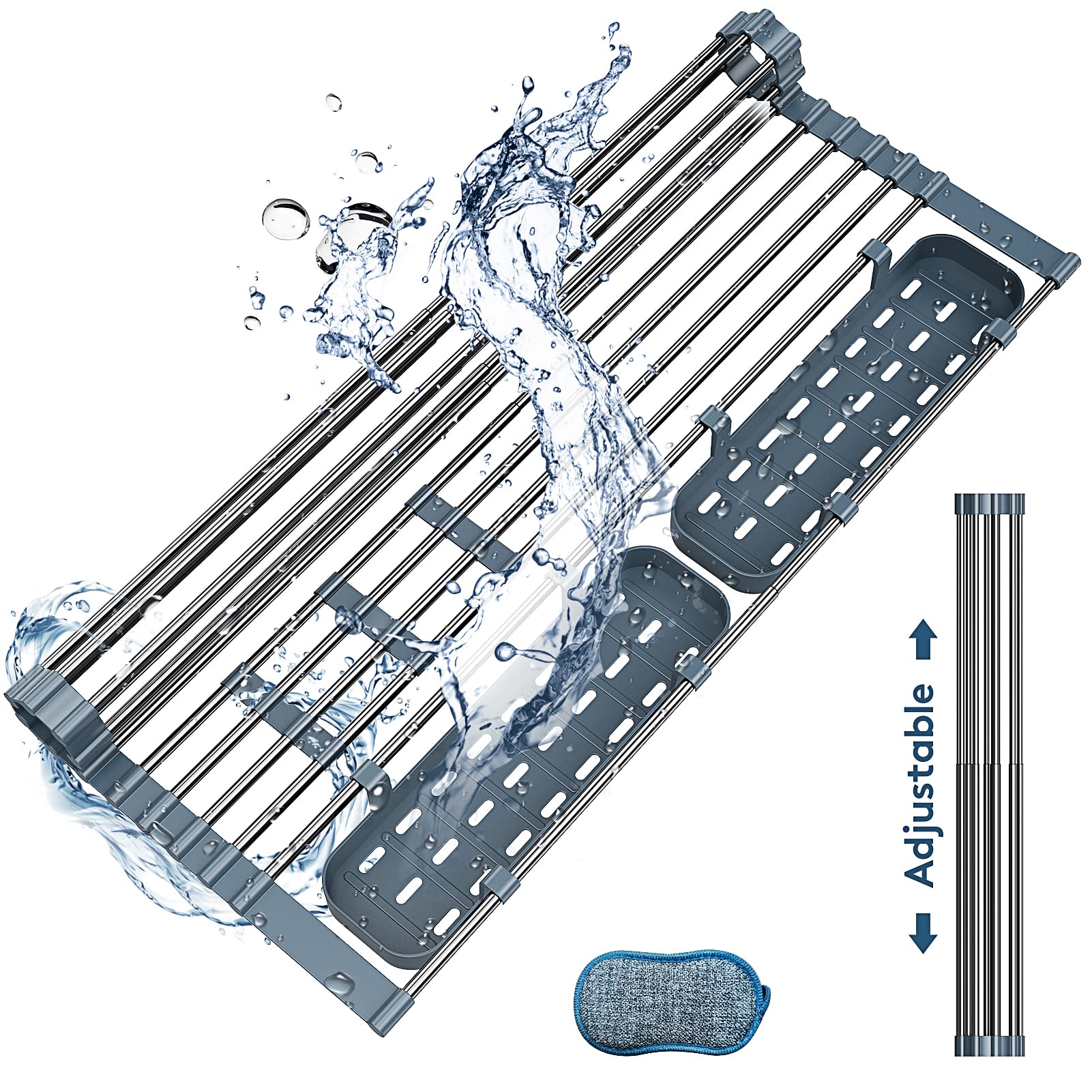 Roll Up Dish Drying Rack Over The Sink, Stainless Steel Roll Up Drain Rack, Foldable Dish Drying Rack Kitchen Roll Up Drainer (B)