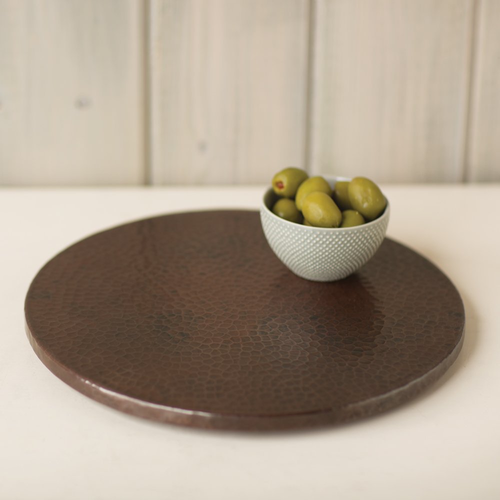 Native Trails 20-Inch Hammered Copper Lazy Susan, Antique Finish - Artisan-Crafted Rustic Turntable for Home, Kitchen, Entertaining, Decor