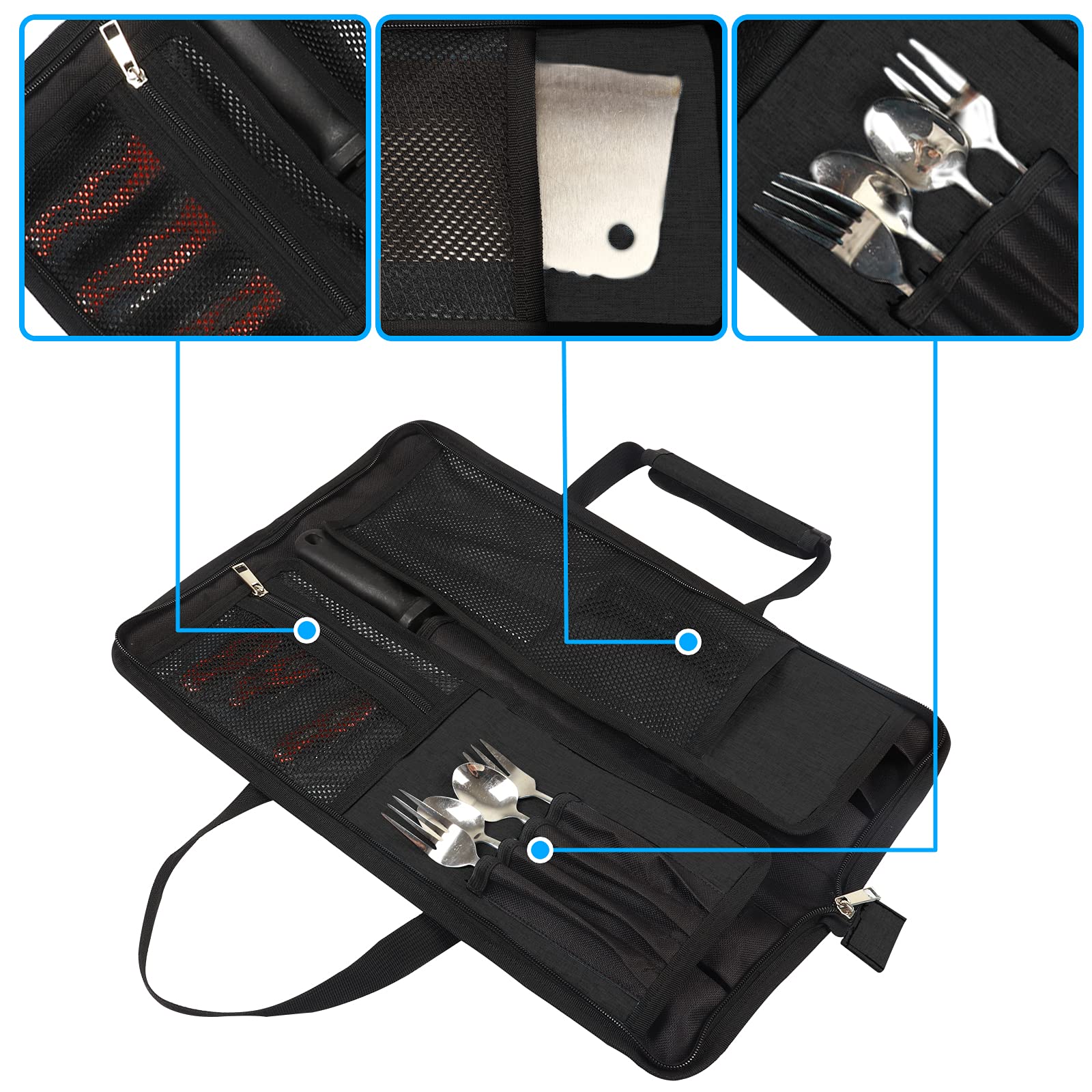 Chef Knife Bag,Knife Roll Bag,Knife Case Holder,Heavy Duty Oxford Knife Roll with 13 Slots For Knives Kitchen Tools,Portable Knife Bags For Chefs Working Camping.Knife Case For Men Women (Blue)