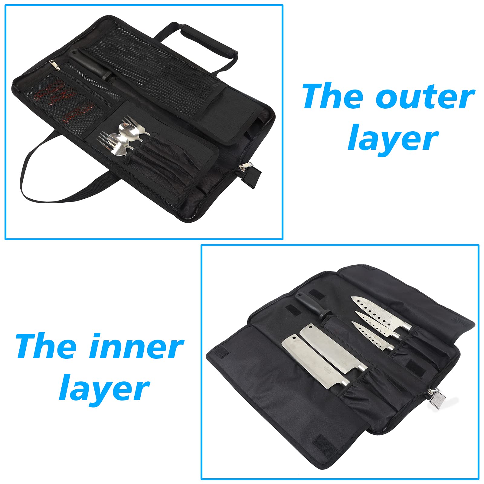 Chef Knife Bag,Knife Roll Bag,Knife Case Holder,Heavy Duty Oxford Knife Roll with 13 Slots For Knives Kitchen Tools,Portable Knife Bags For Chefs Working Camping.Knife Case For Men Women (Blue)