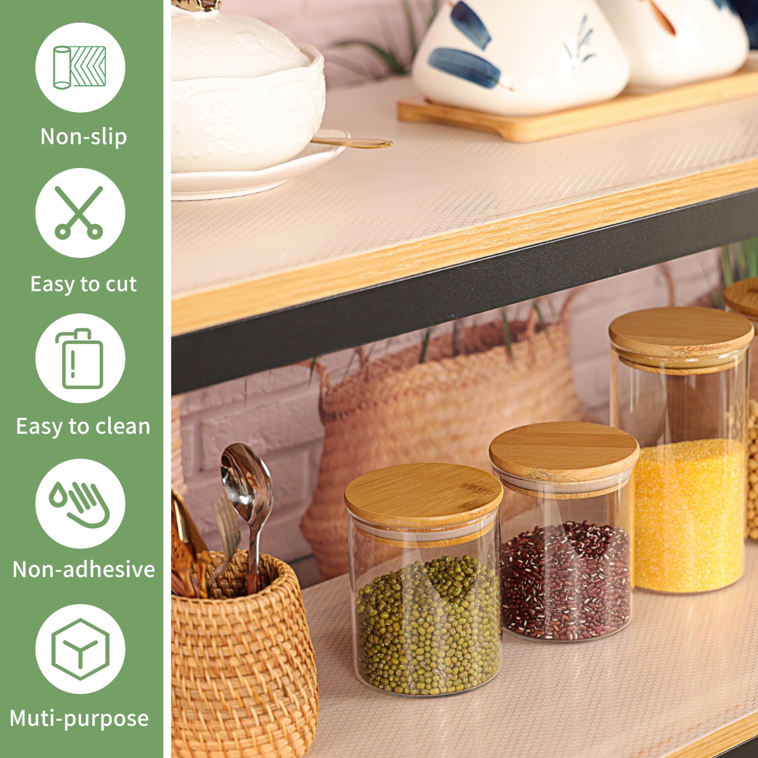 Shelf Liner, wohomuke 24 inch x 20 ft Kitchen Cabinets Liner Non-Stick Drawer Mats EVA Protector Shelving Cupboard Lining (Clear, 24 inch x 20 ft)