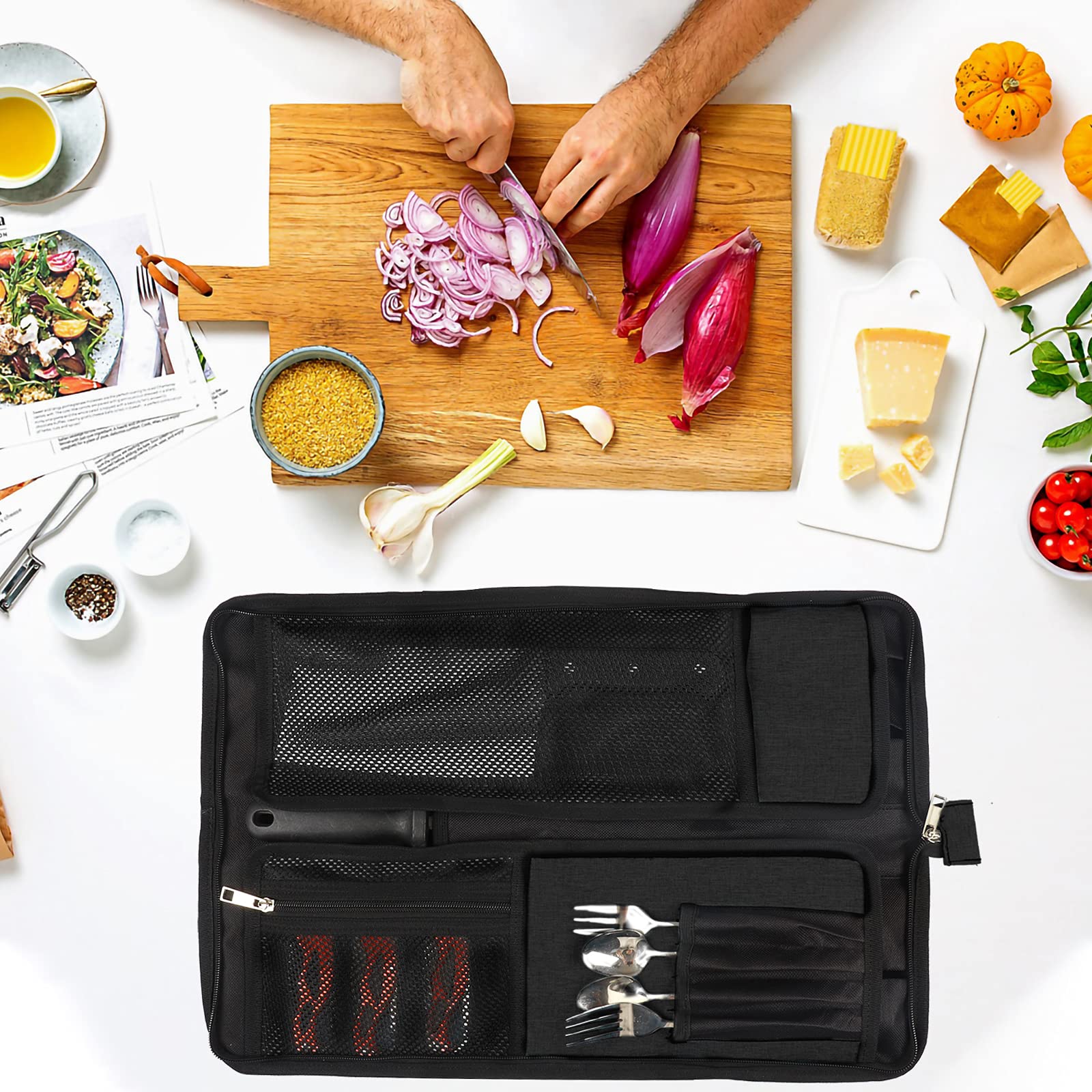 Chef Knife Bag,Knife Roll Bag,Knife Case Holder,Heavy Duty Oxford Knife Roll with 13 Slots For Knives Kitchen Tools,Portable Knife Bags For Chefs Working Camping.Knife Case For Men Women (Blue)