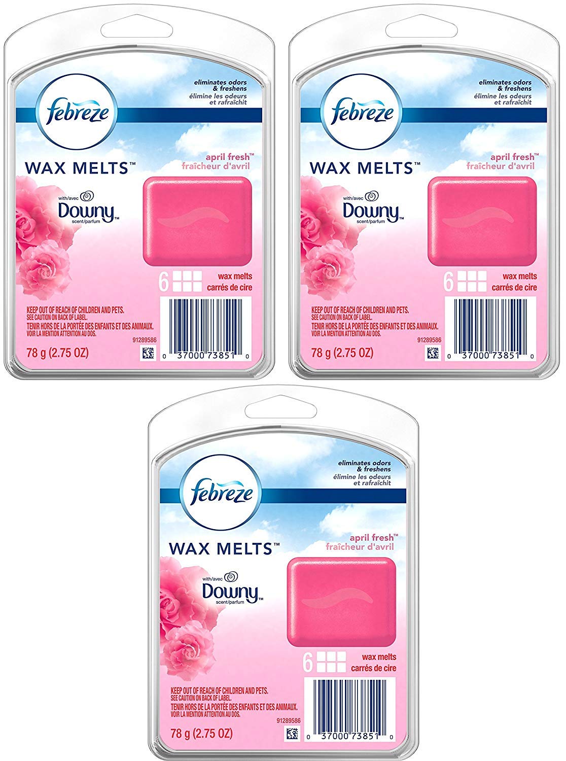 Febreze Odor-Eliminating Wax Melts Air Freshener Refills with Downy Scent, April Fresh, 6 count