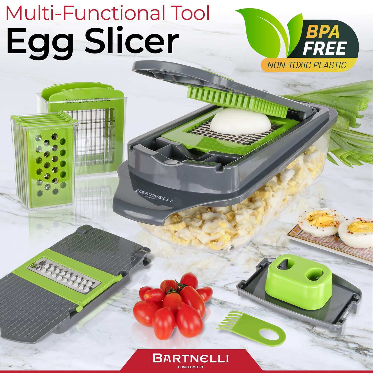 Bartnelli Vegetable Chopper Food Slicer Pro | 15 Pc MultiFuctional Kitchen Gadgets for Onion, Veggie, Cheese Grater, Vegetables Cutter With Large Container, Easy to Clean, With Bonus Brush and Fork