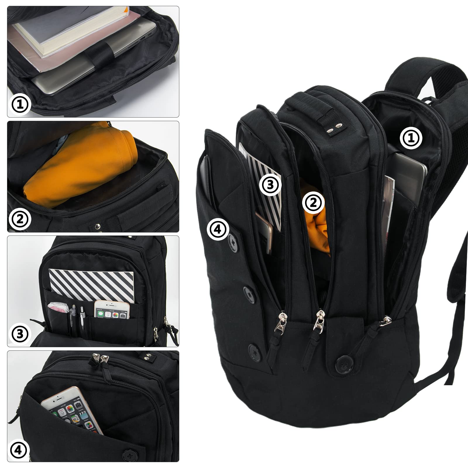 KINGSLONG 15.6 inch Laptop Backpack,College Student Computer Bag Daypack Backpacks School Bag Casual Commute Bag Travel Work For Women Men,Black