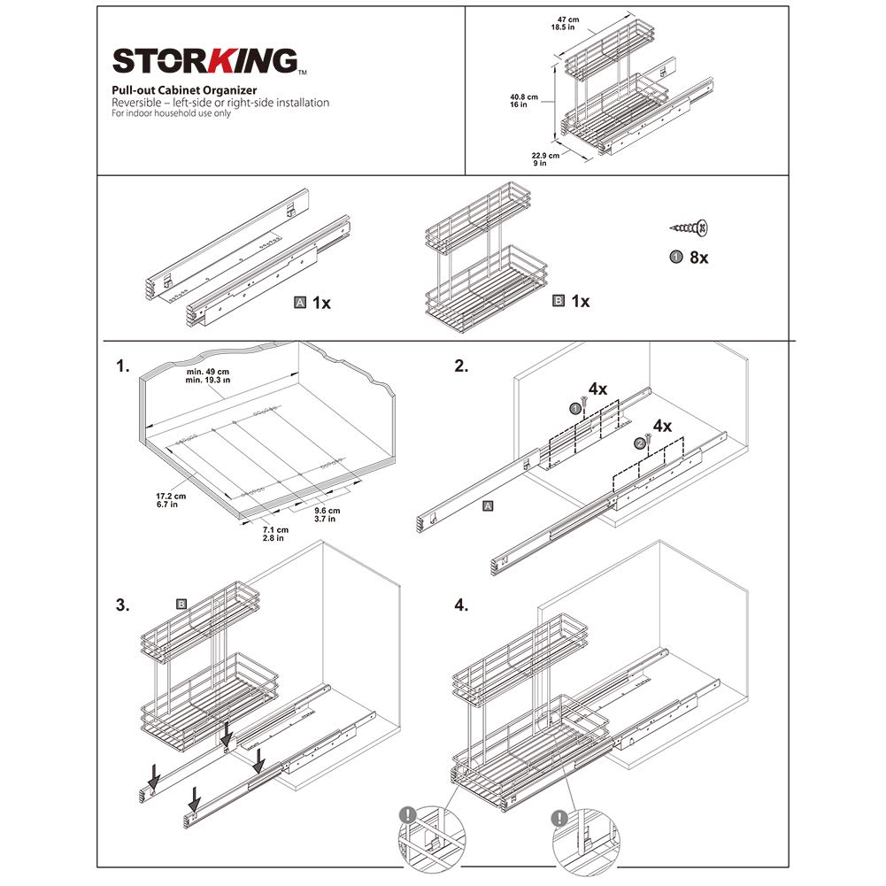 STORKING 2 Tier Under Sink Pull Out Cabinet Organizer Slide Wire Shelf Basket for Kitchen Base Cabinets 9" W 18.5" D 16" H