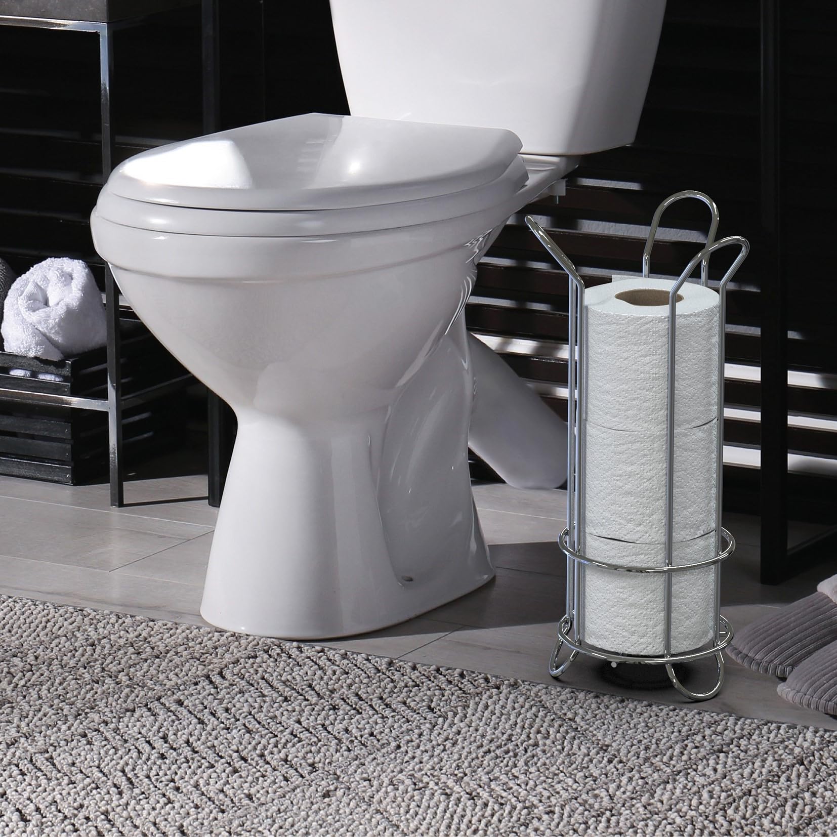 BROOKSTONE, Bronze Toilet Paper Holder, Freestanding Bathroom Tissue Organizer, Minimalistic Storage Solution, Modern & Stylish Design [Holds MEGA Rolls]