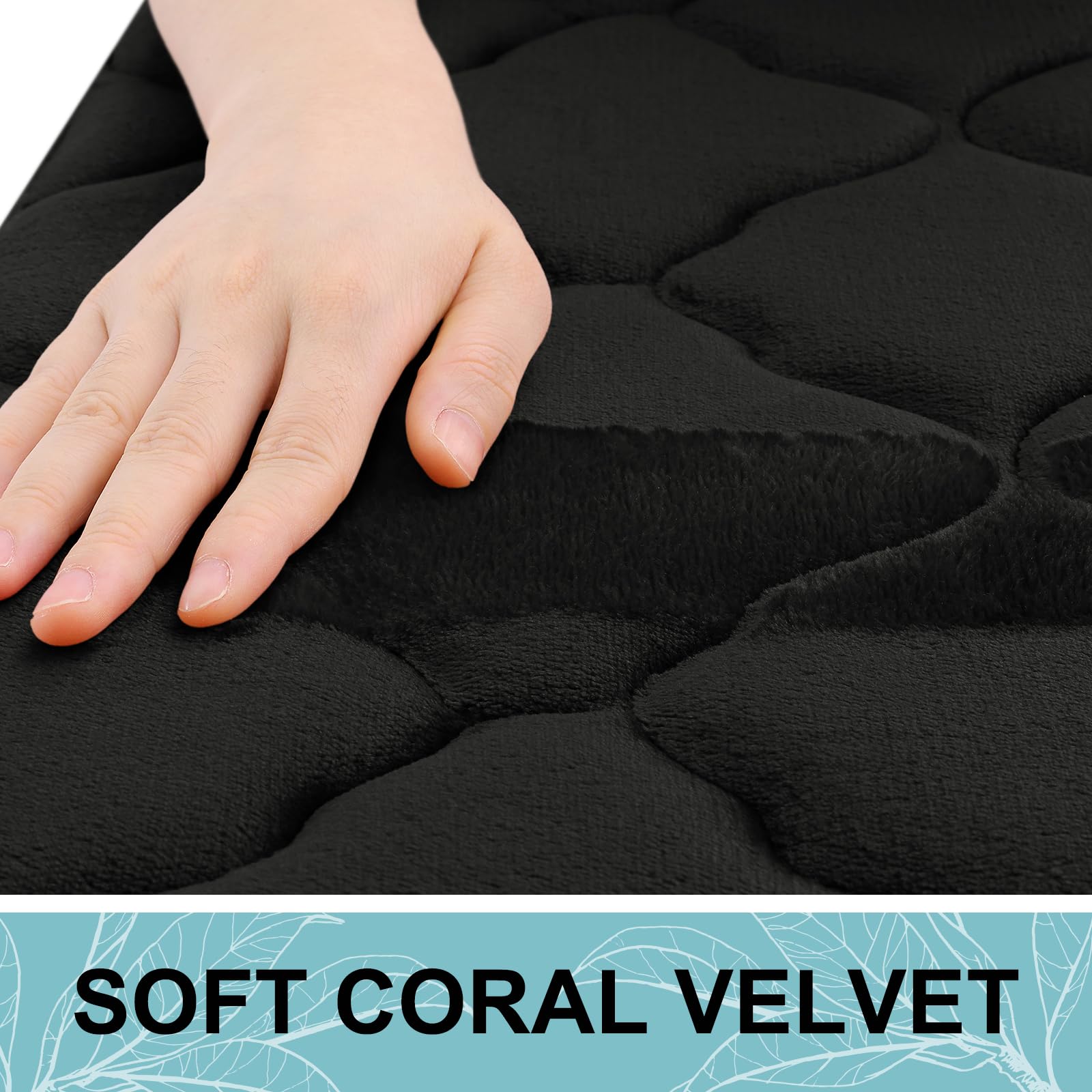 OLANLY Memory Foam Bath Mat Rug, Ultra Soft Non Slip and Absorbent Bathroom Rug, Machine Wash Dry, Comfortable, Thick Bath Rug Carpet for Bathroom Floor, Tub and Shower, 17x24, Black