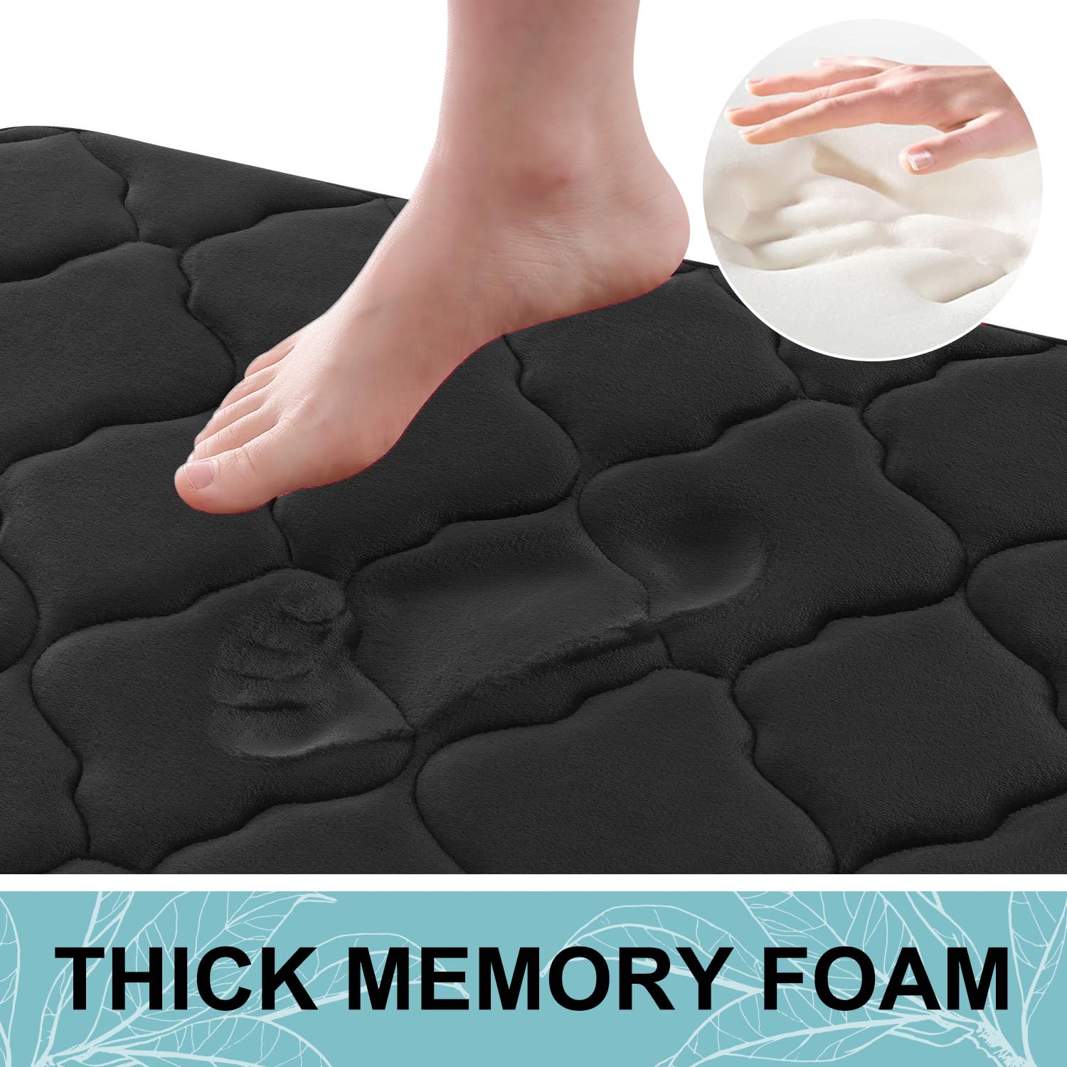 OLANLY Memory Foam Bath Mat Rug, Ultra Soft Non Slip and Absorbent Bathroom Rug, Machine Wash Dry, Comfortable, Thick Bath Rug Carpet for Bathroom Floor, Tub and Shower, 17x24, Black
