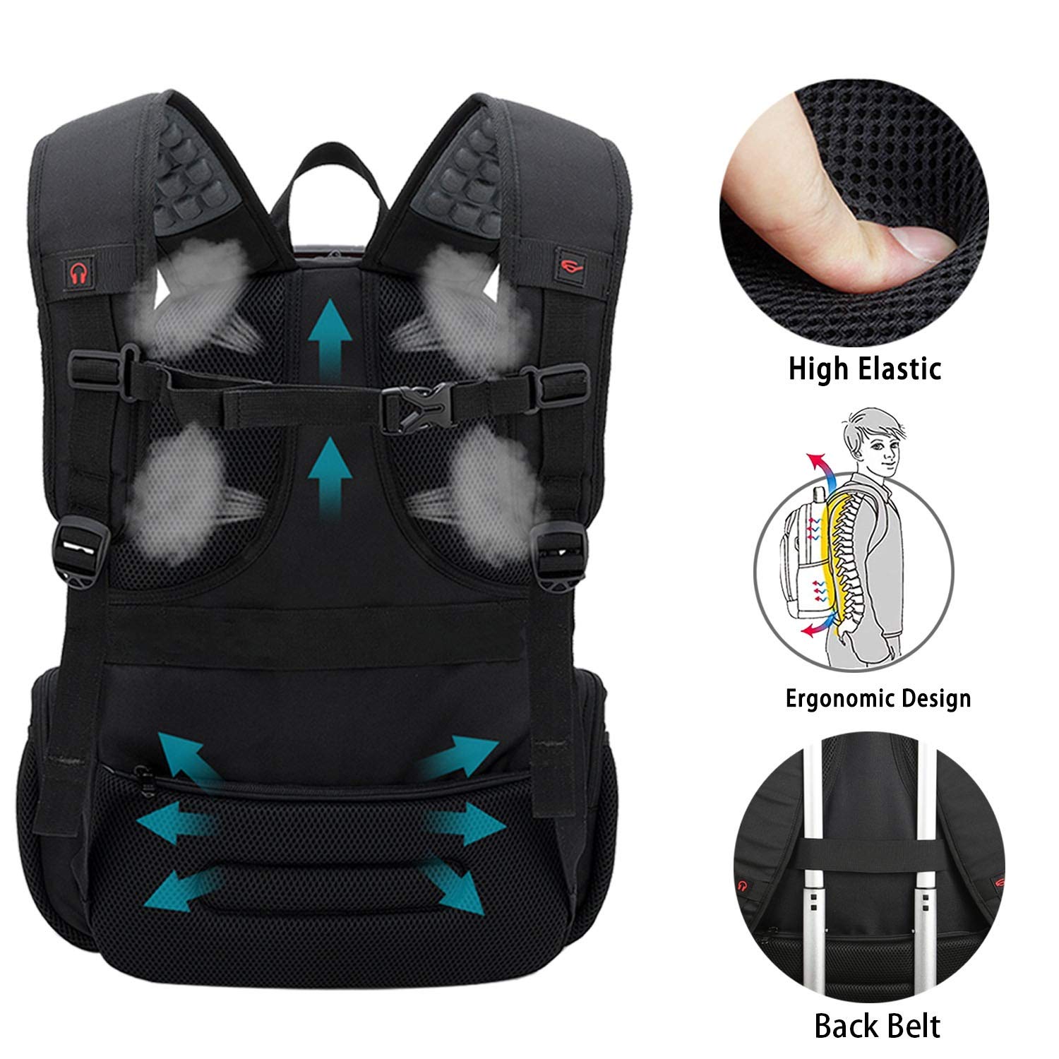 Laptop Backpack for Men, Large Travel Computer Backpack with USB Charging Port for Work Business Fits 17 Inch Notebook, Big College School Bookbag, 40L, Anti Theft, Water Resistant, Black