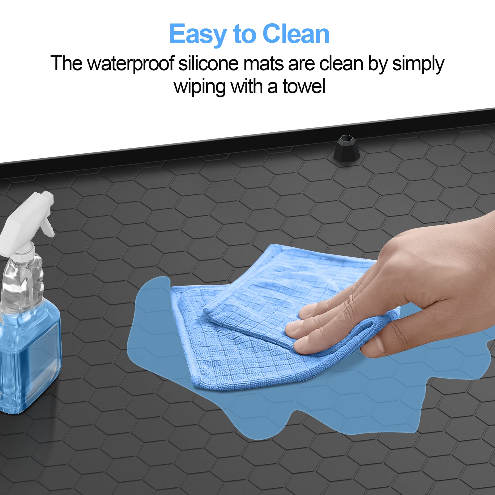 HolaDream Under Sink Mat 34”x22” Kitchen Waterproof Silicone Cabinet Mat Liner Drip Tray with Drain Hole Design for Bathroom and Laundry, Black