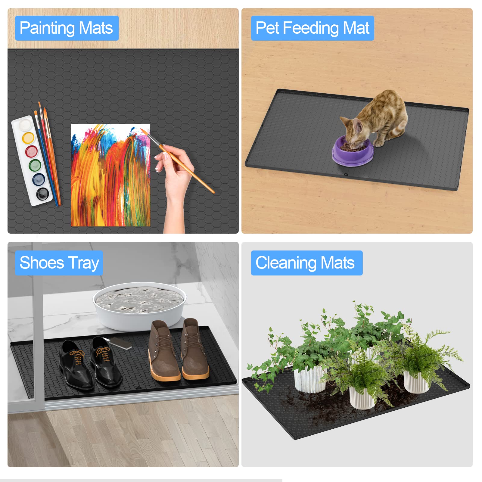 HolaDream Under Sink Mat 34”x22” Kitchen Waterproof Silicone Cabinet Mat Liner Drip Tray with Drain Hole Design for Bathroom and Laundry, Black