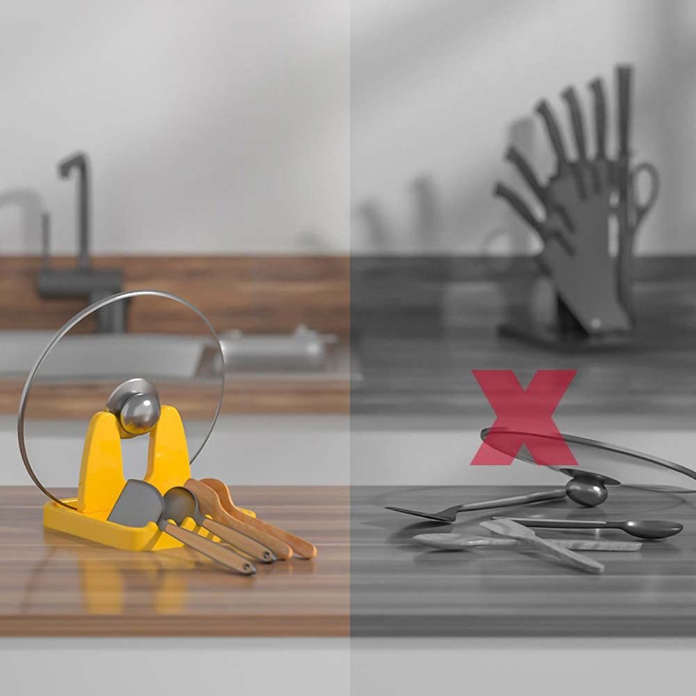 Pot Lid Holder Foldable Plastic Kitchen Accessories Organizer Storage for Stove Top Stand Spoon Rest(Yellow)
