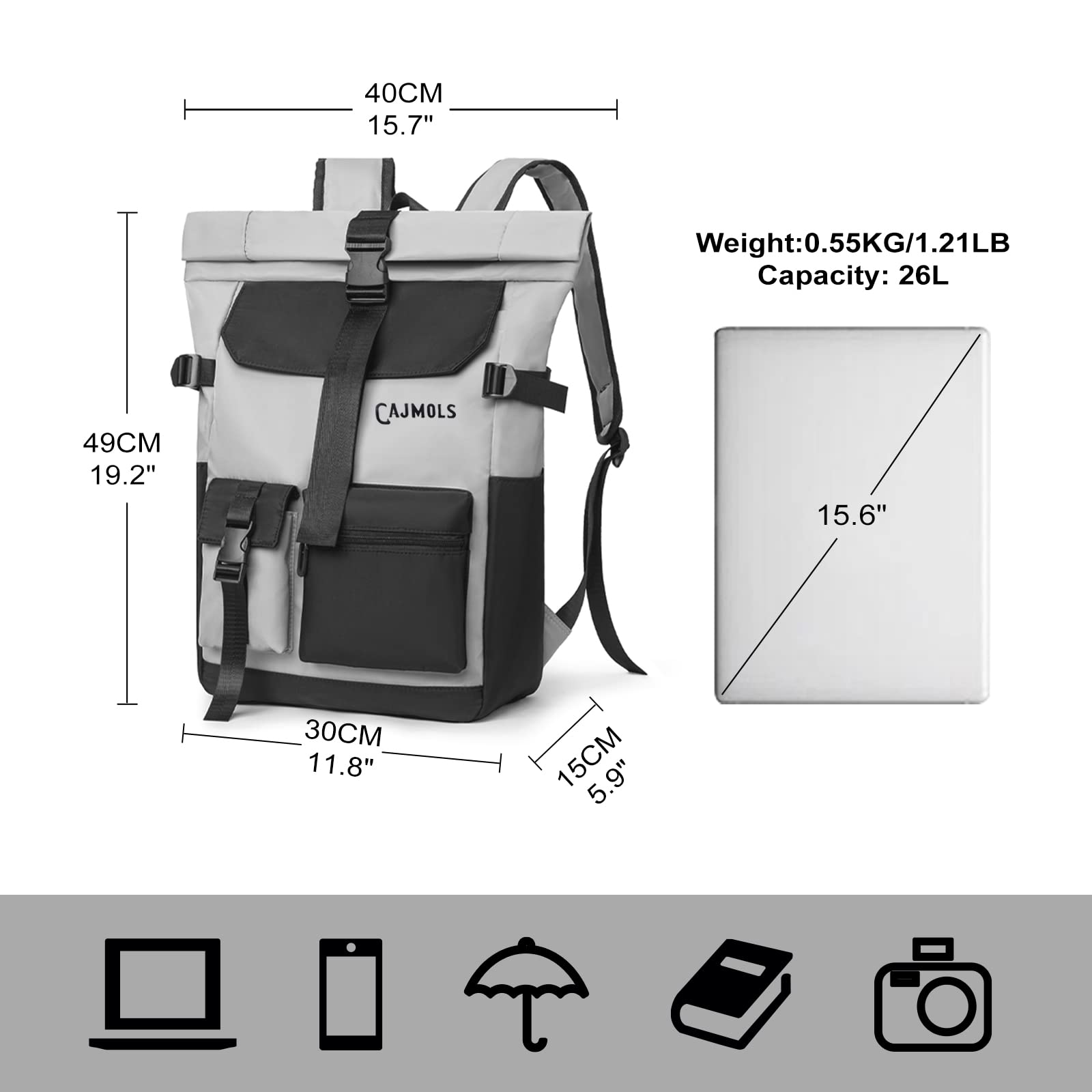 Cajmols School Backpack Waterproof Bookbag College High School Bag For Boys Girls Lightweight Casual Daypack Laptop Backpacks (C- Gray)
